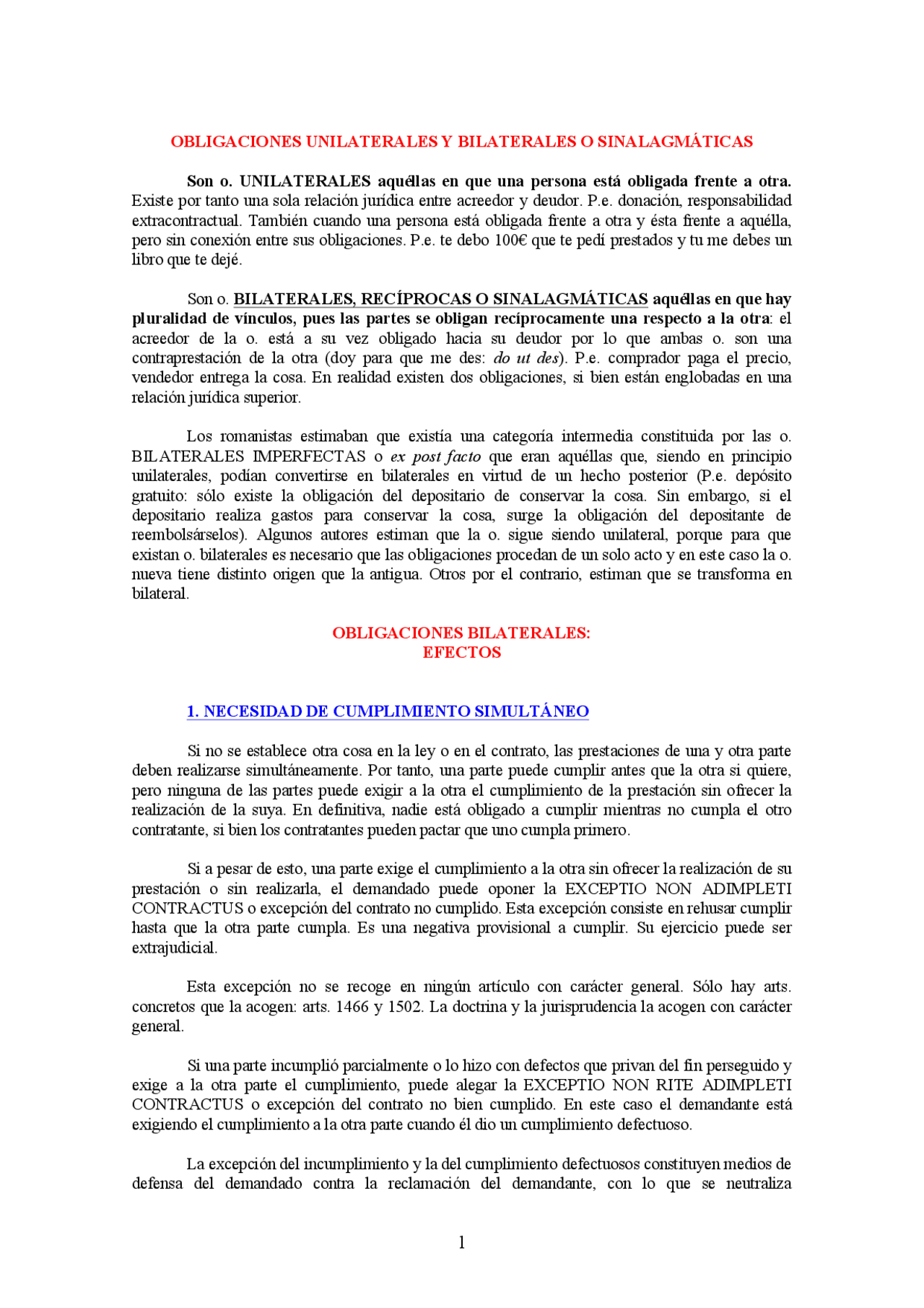 obligaciones unilaterales - Apuntes de Derecho Civil | Docsity
