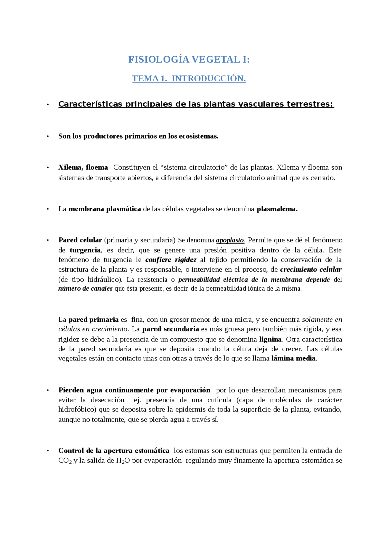 FISIOLOGÍA VEGETAL I TEMA 1. INTRODUCCIÓN BLOQUE 2. RELACIONES HÍDR ...