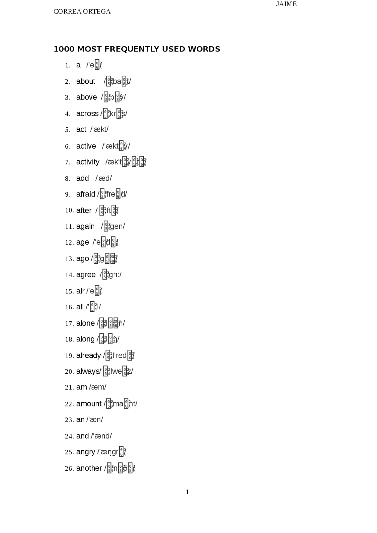 1000 most frequently used words - Apuntes de Idioma Inglés - Docsity