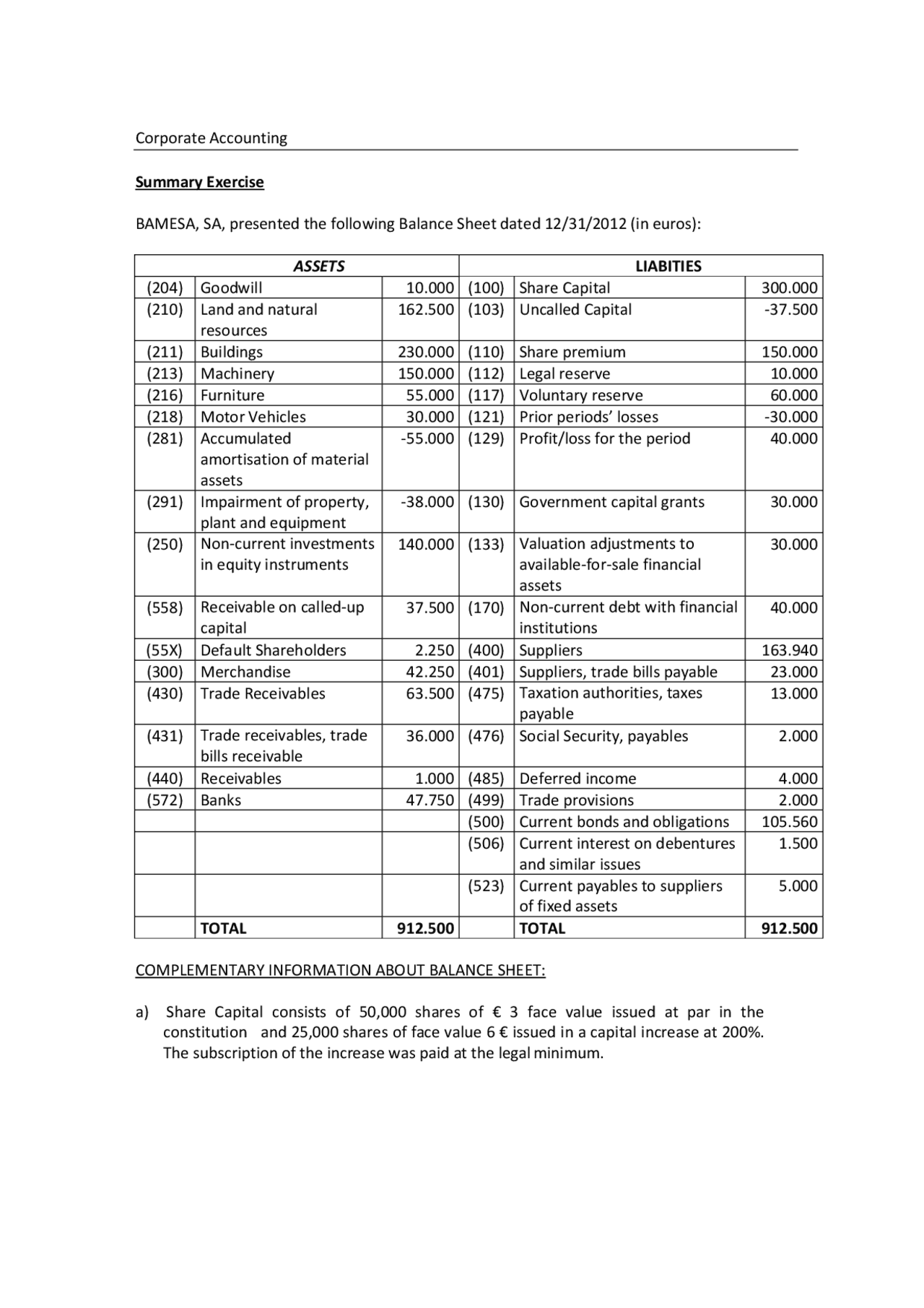 Solución BAMESA - Apuntes de Administración de Empresas - Docsity