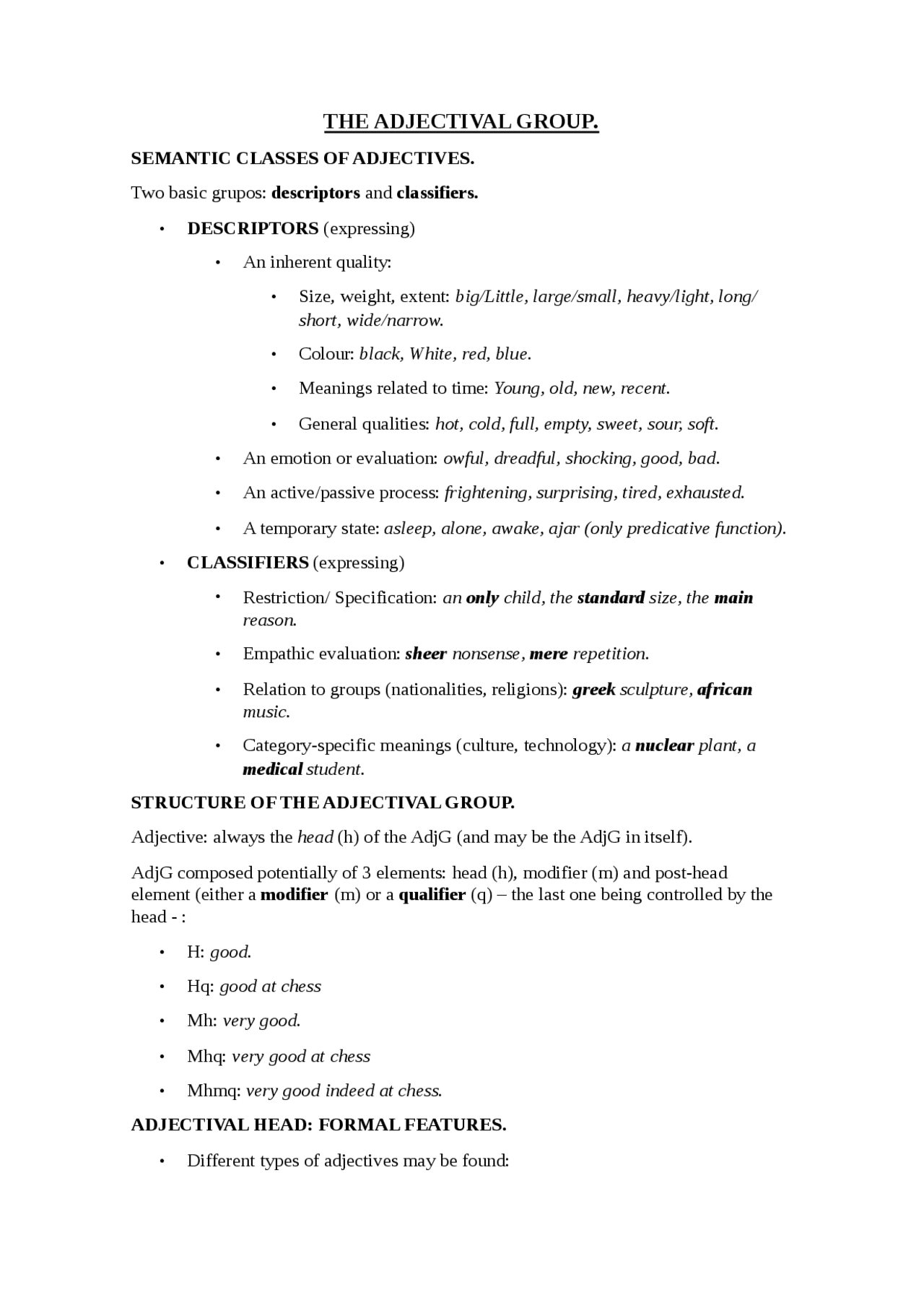 Adjectival group - Apuntes de Lingüística - Docsity