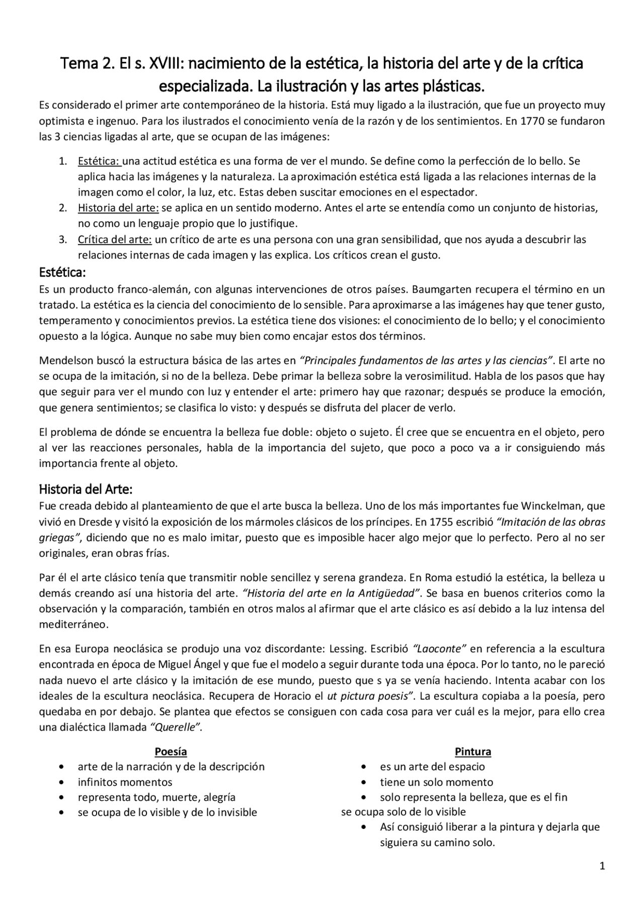 Tema 2. El s. XVIII: nacimiento de la estética, la histor - Apuntes de ...