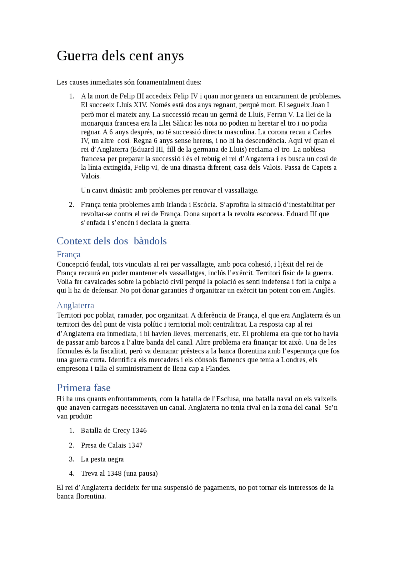 Guerra dels 100 anys - Apuntes de Historia - Docsity