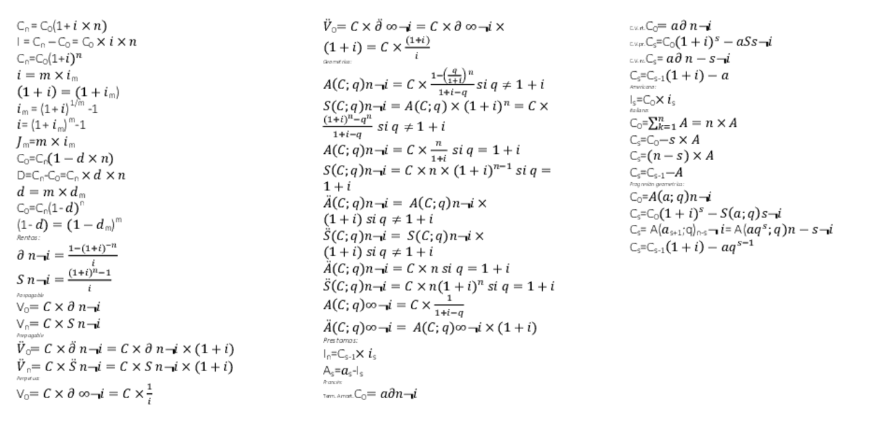 Formulas Financieras (perfecto para pegar en calculadora) - Ejercicios ...