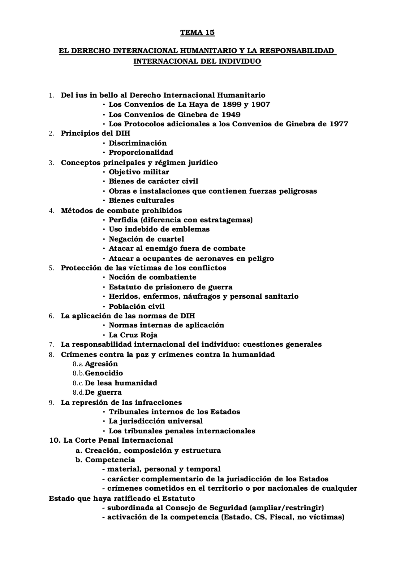 TEMA 15EL DERECHO INTERNACIONAL HUMANITARIO Y LA RESPONSA - Apuntes de ...