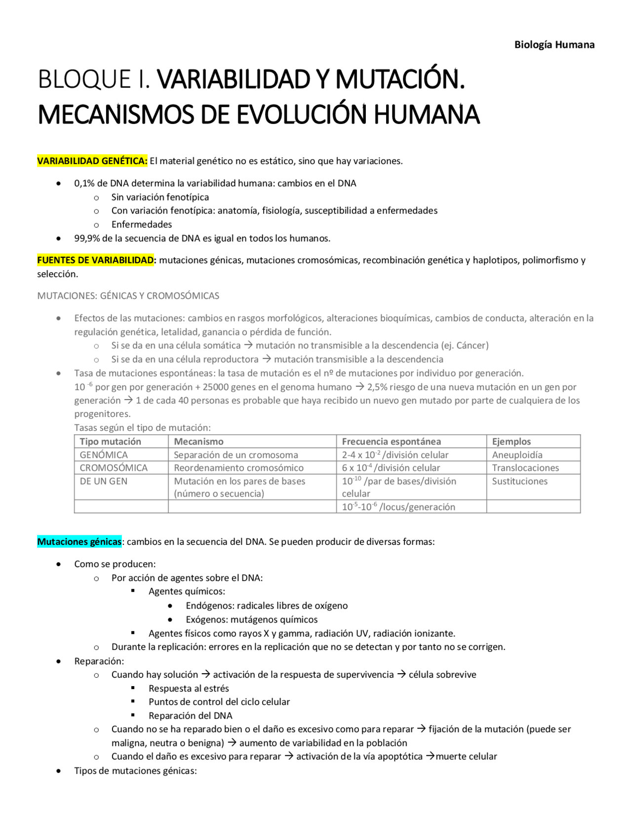 Variabilidad y mutacion (2 parcial bh) - Apuntes de Biología Humana ...