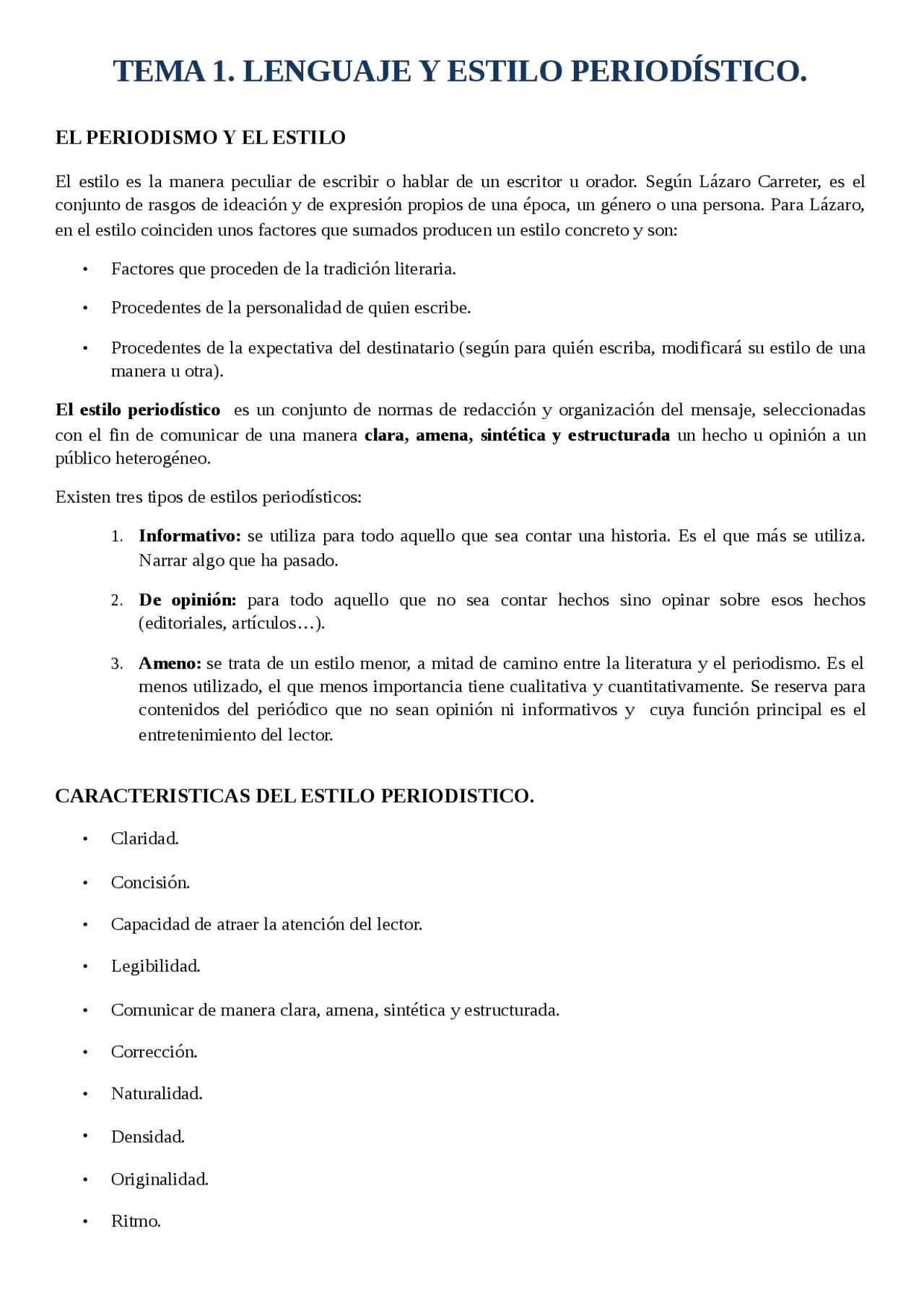 TEMA 1. LENGUAJE Y ESTILO PERIODÍSTICO EL PERIODISMO Y EL ESTILO ...