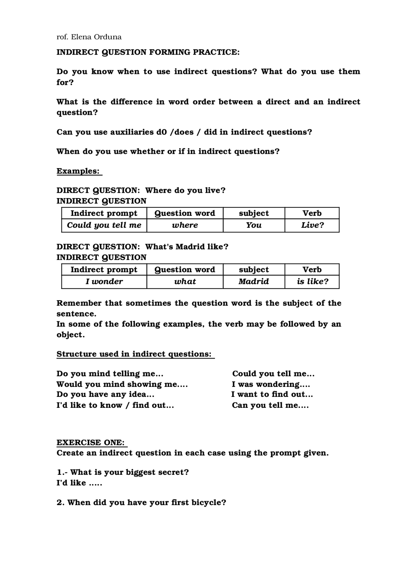 Indirect Questions - Apuntes de Idioma Inglés - Docsity