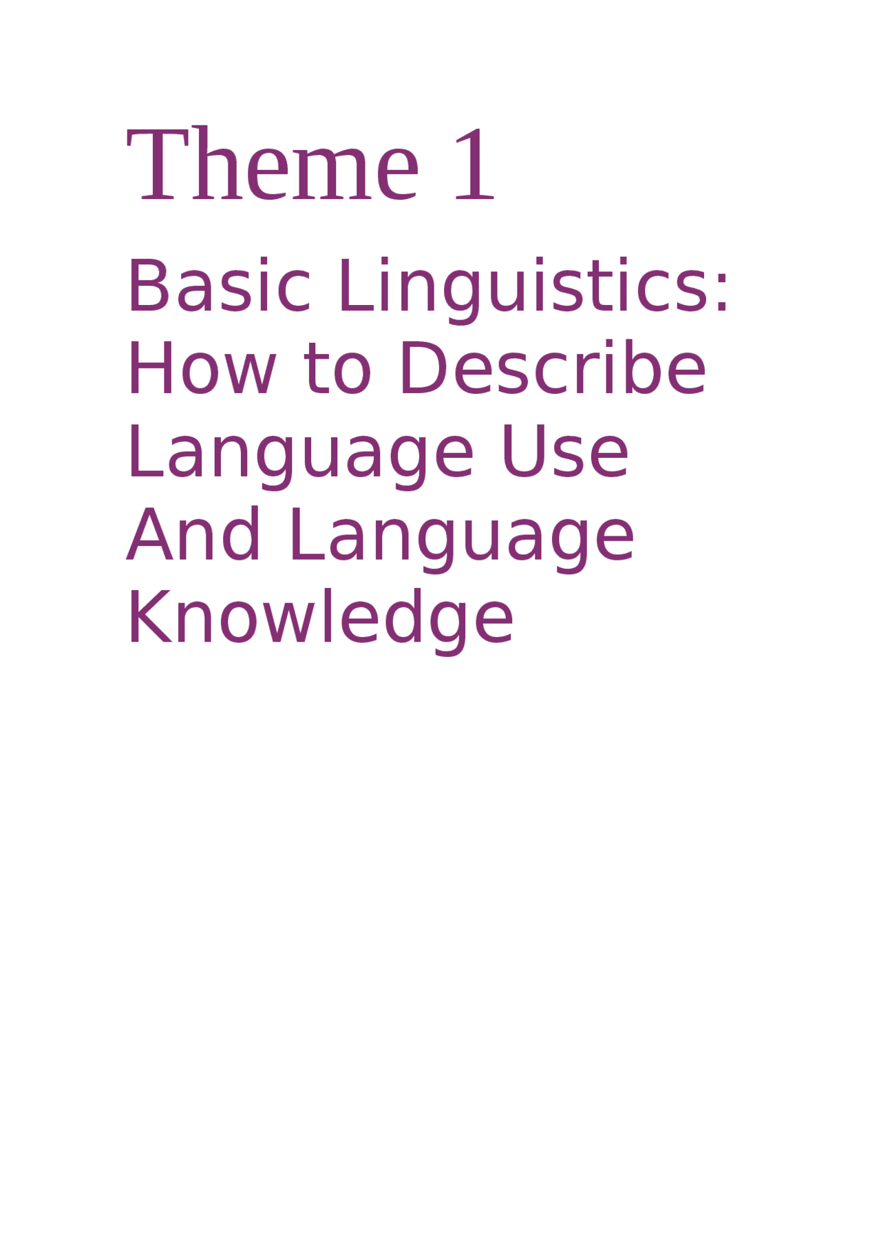 Theme 1 Basic Linguistics: How to Describe Language Use And - Apuntes ...