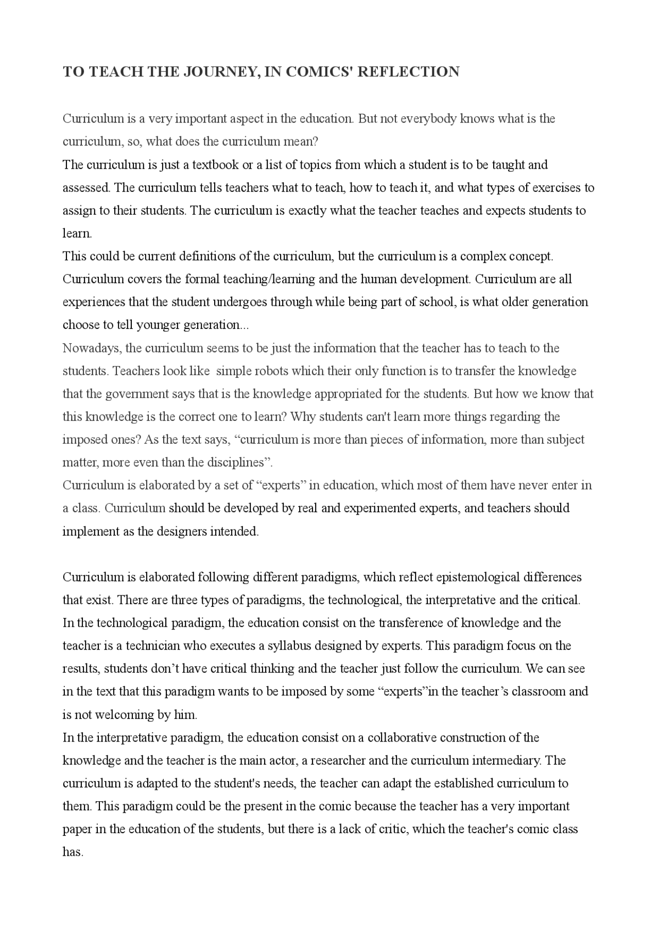 Comic's reflection - Apuntes de Ciencias de la Educación - Docsity