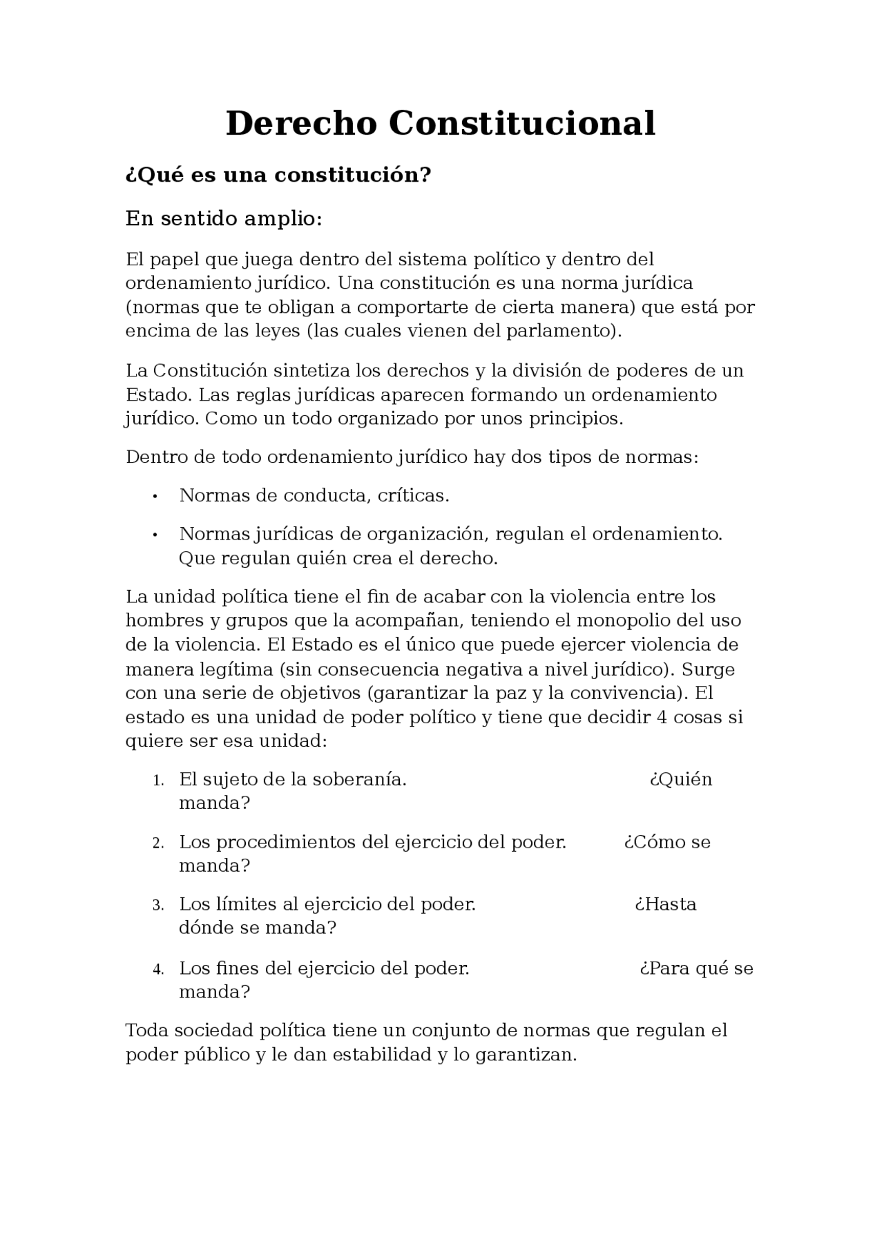 Derecho Constitucional ¿Qué es una constitución En sentido amplio E ...