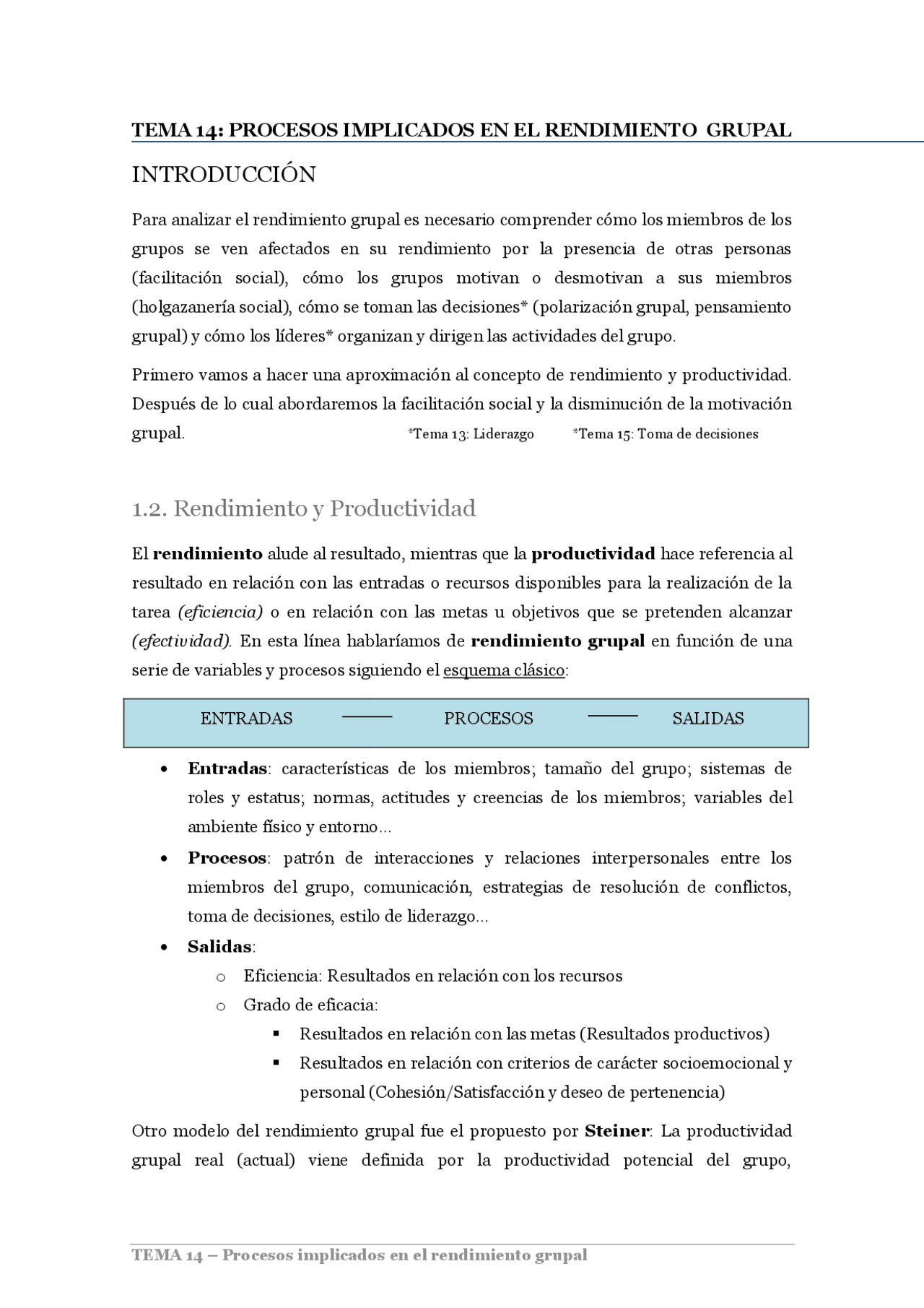 Los procesos implicados en el rendimiento grupal - Resúmenes de ...