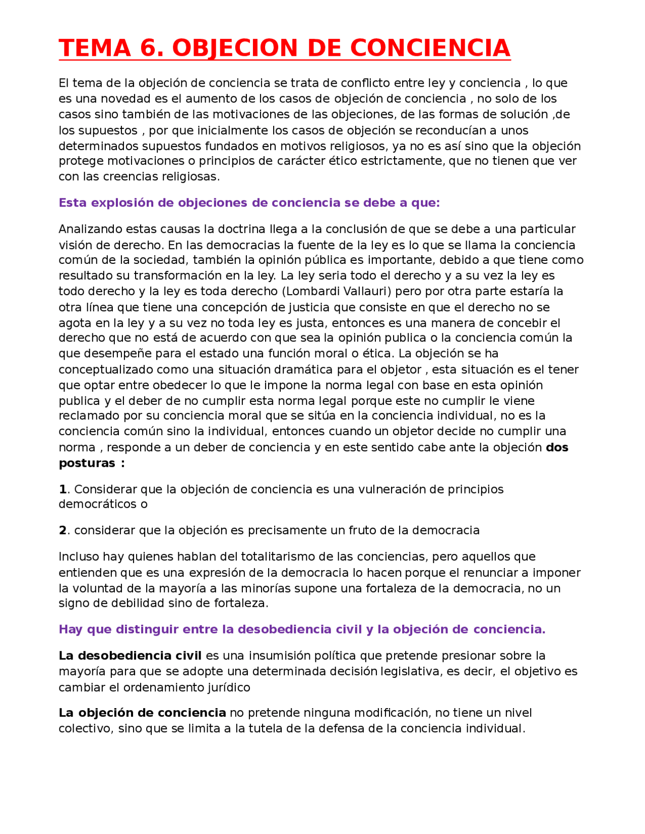 TEMA 6. OBJECION DE CONCIENCIA El tema de la objeción de con - Apuntes ...