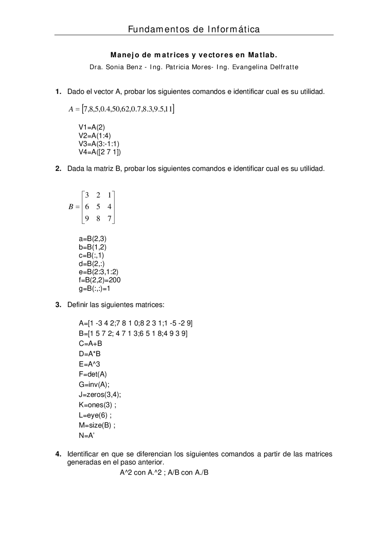 Ejercicio de Matrices en Matlab - Ejercicios de Ingeniería Química - Docsity