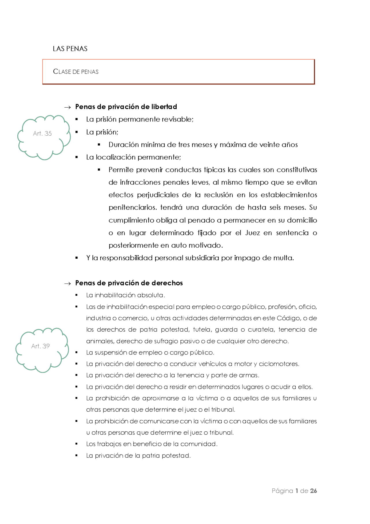 ESQUEMA - DE LAS PENAS - Esquemas y mapas conceptuales de Derecho Penal - Docsity