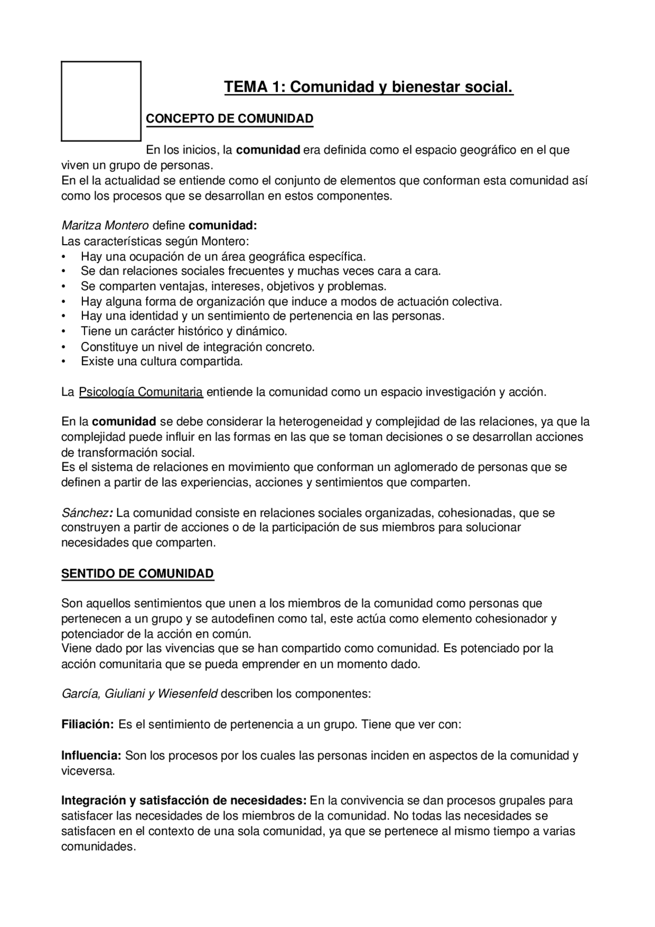 resumen tema 1 comunitaria - Resúmenes de Psicología | Docsity