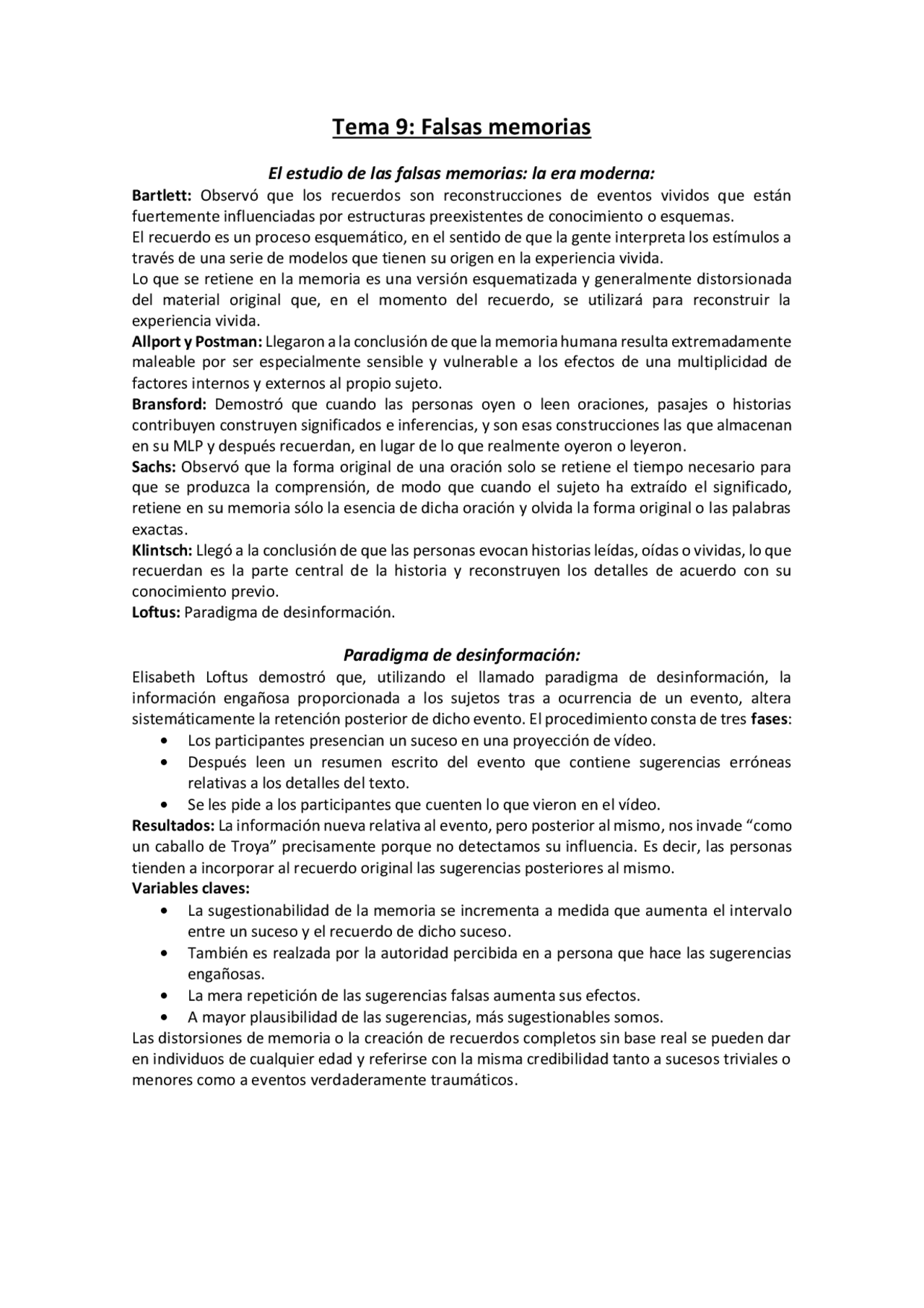 Tema 9: Falsas memorias El estudio de las falsas memorias: l - Apuntes ...
