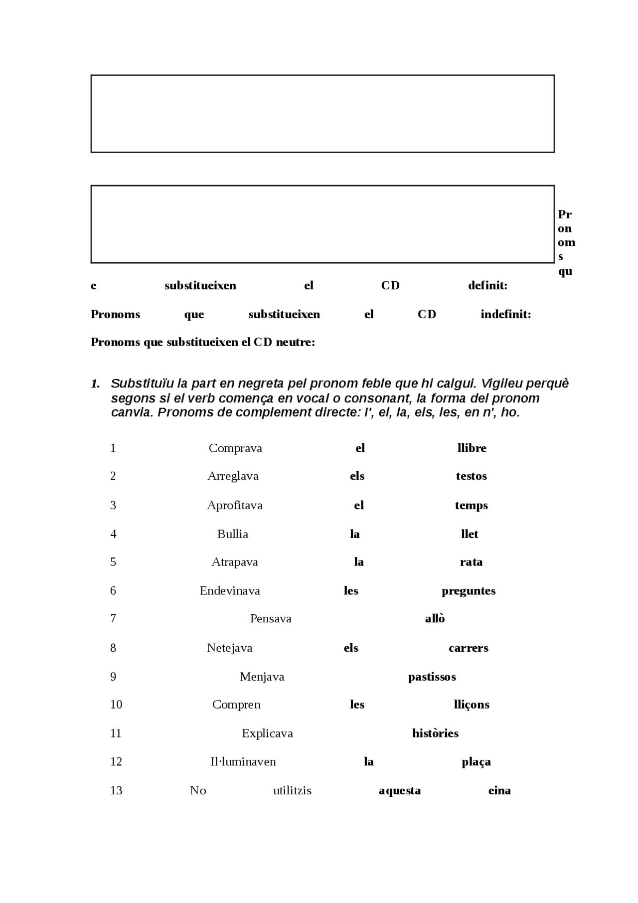 El complement directe - Apuntes de Gramática y Composición - Docsity