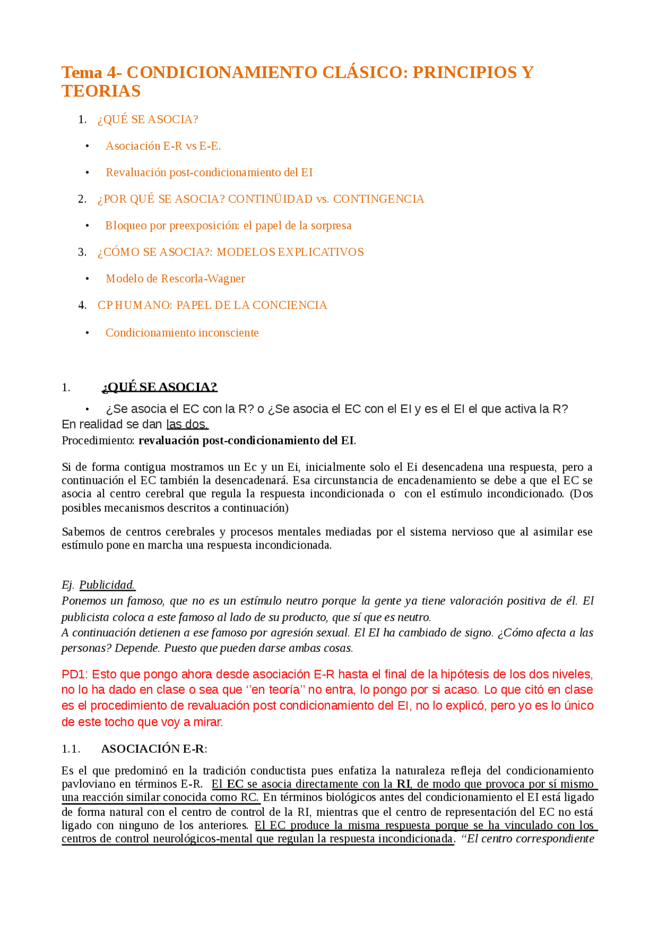 Tema 4- CONDICIONAMIENTO CLÁSICO: PRINCIPIOS Y TEORIAS 1.¿QUÉ SE AS ...