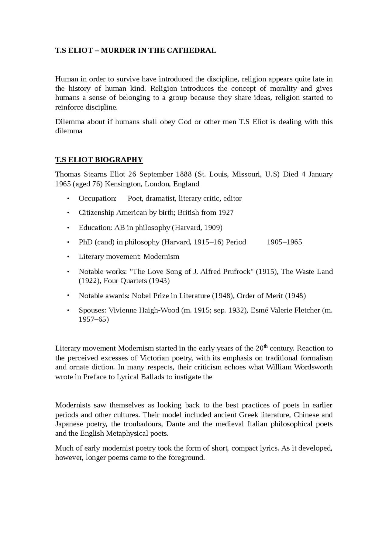 Murder in the cathedral - Apuntes de Filología Inglesa - Docsity