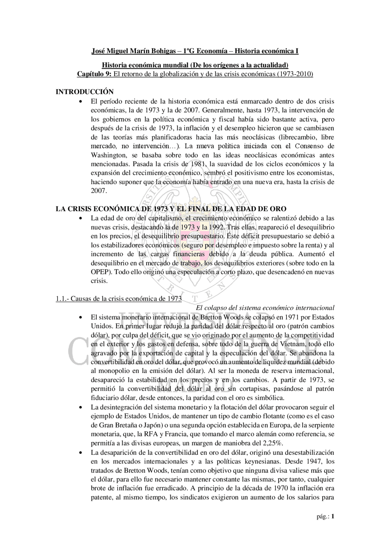 Crisis del petroleo - Apuntes de Historia Económica - Docsity
