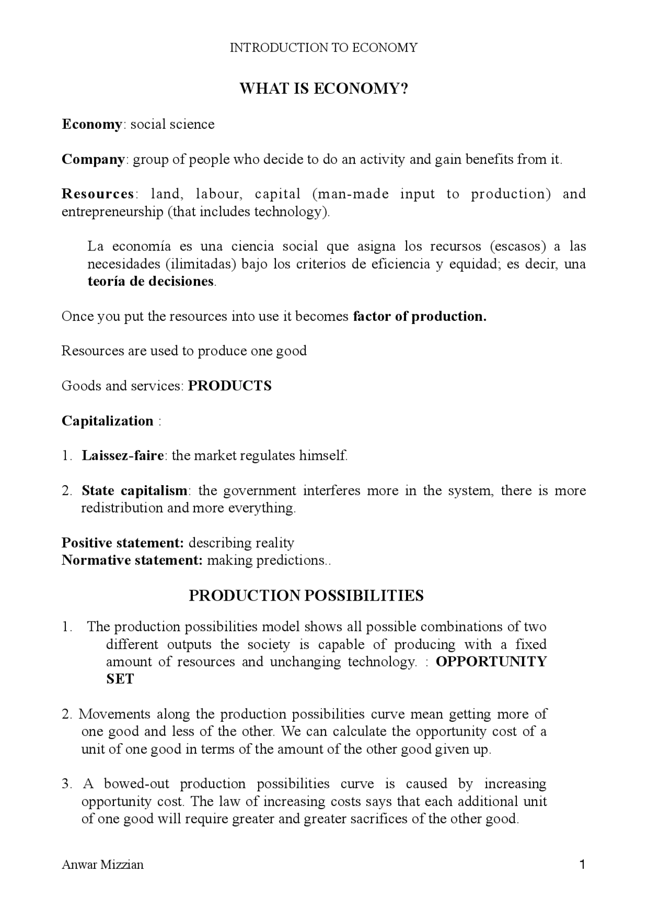 Introduction to economy (ingles) - Apuntes de Economía - Docsity
