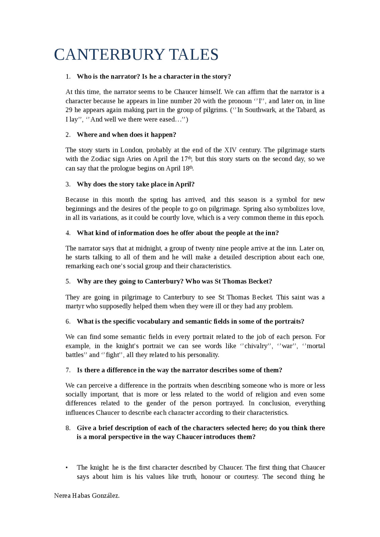 Canterbury Tales Prologue Commentary - Apuntes de Idioma Inglés | Docsity