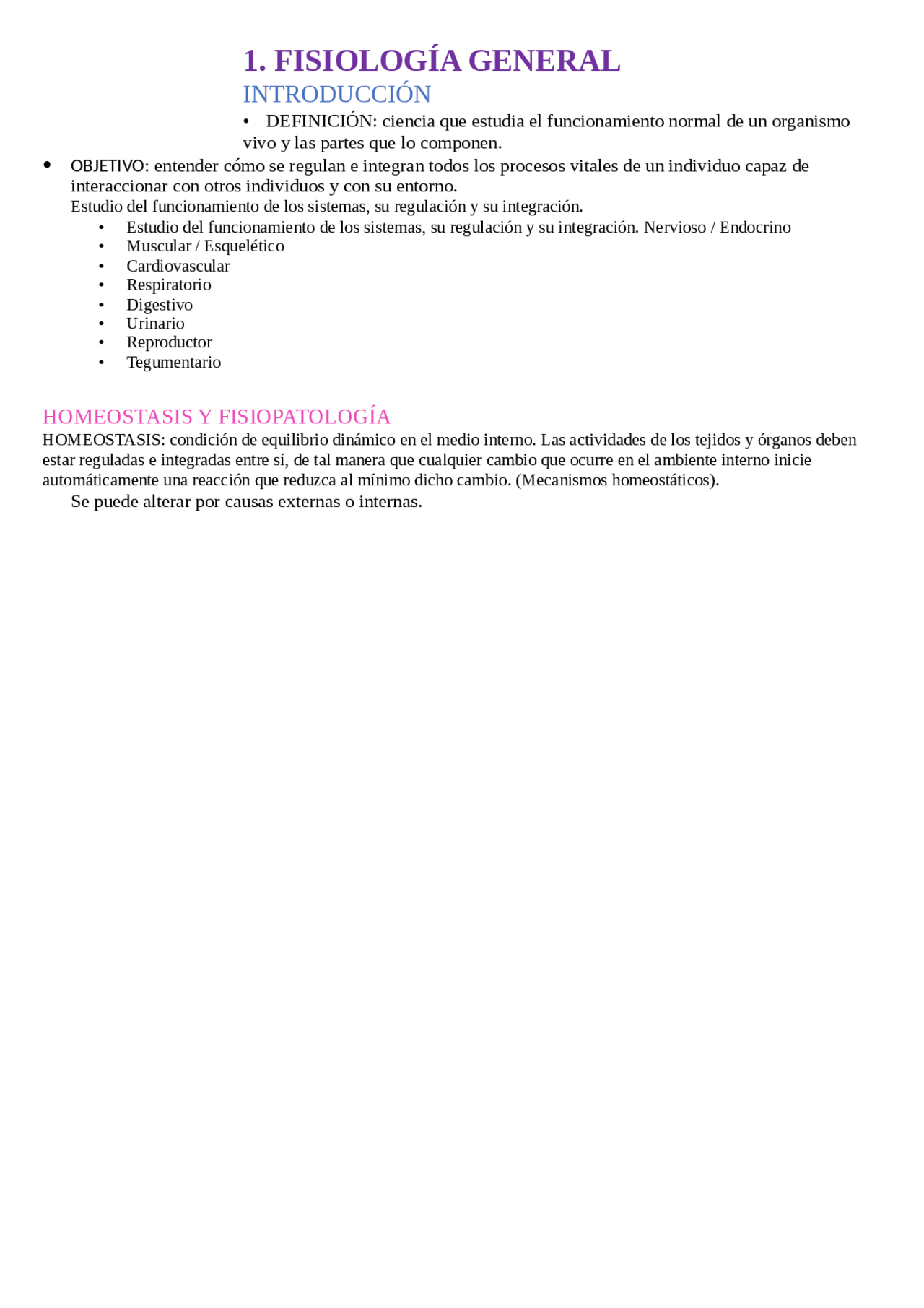 UNIDAD I FISIOLOGÍA GENERAL - Apuntes de Fisiología - Docsity