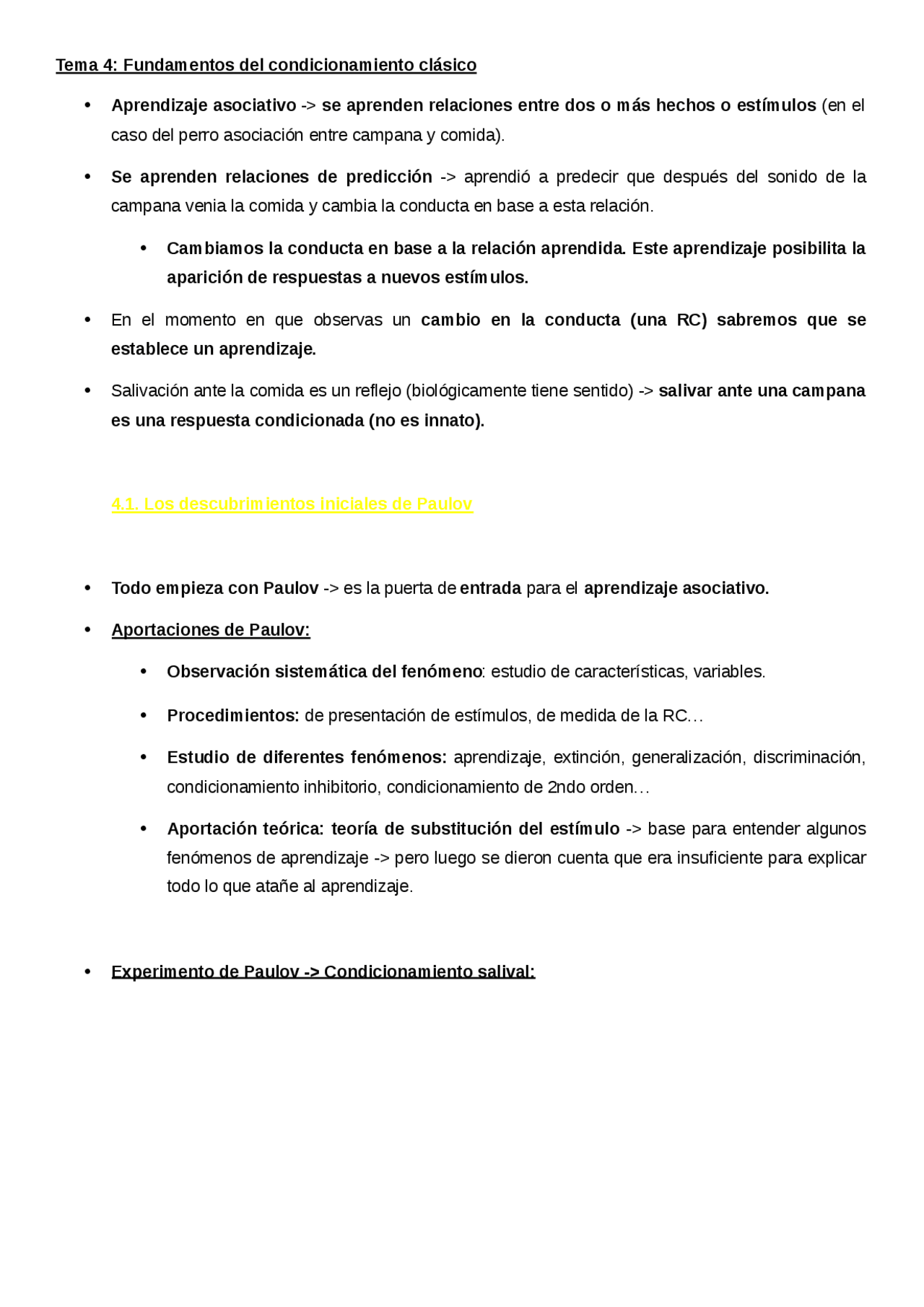 Tema 4: Fundamentos del condicionamiento clásico - Apuntes de ...