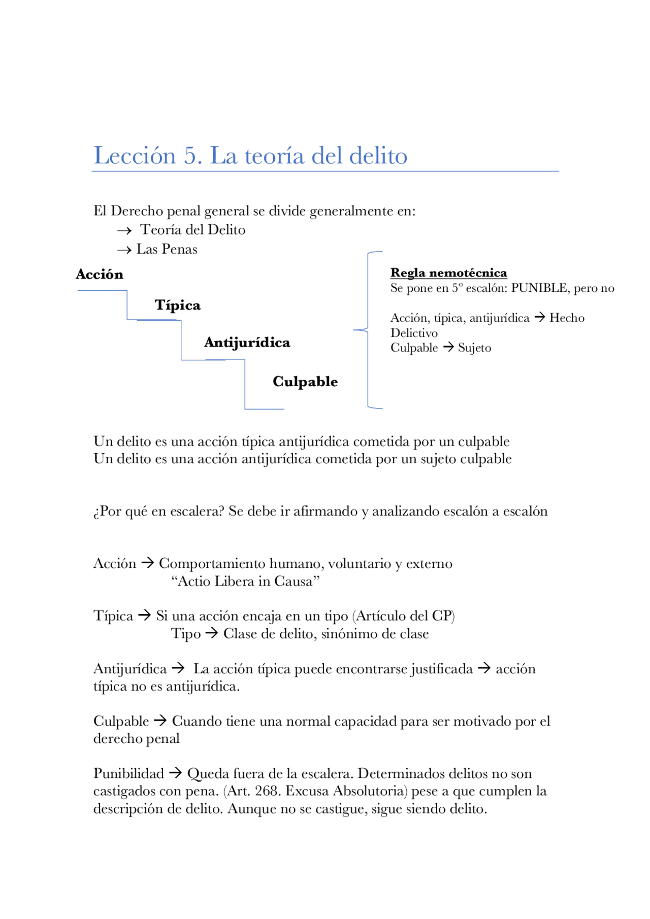 Leccion 5 esquema general - Esquemas y mapas conceptuales de Derecho Penal | Docsity