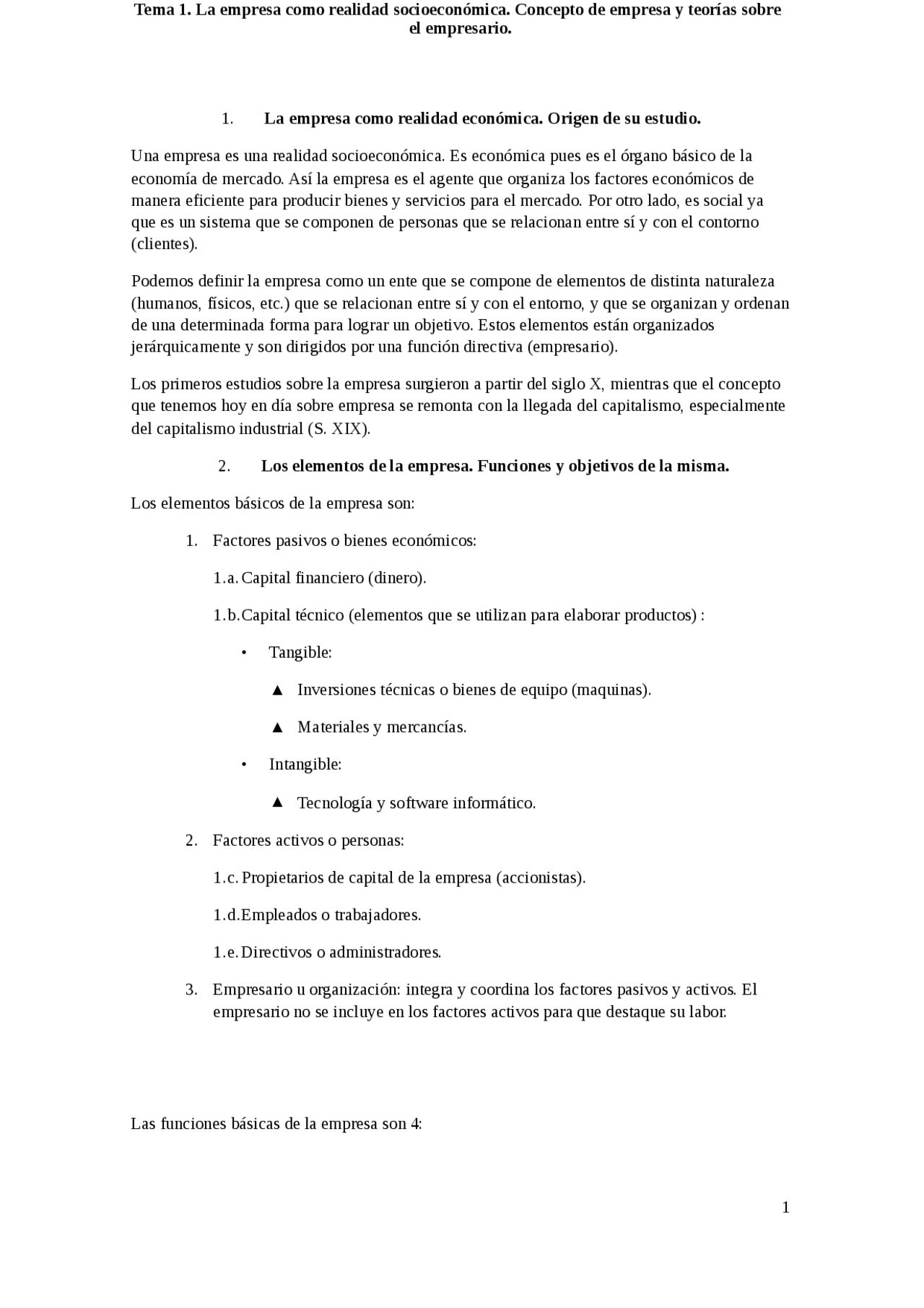 La empresa como realidad económica. Origen de su estudio Una empr - Notas de estudo de Economia ...
