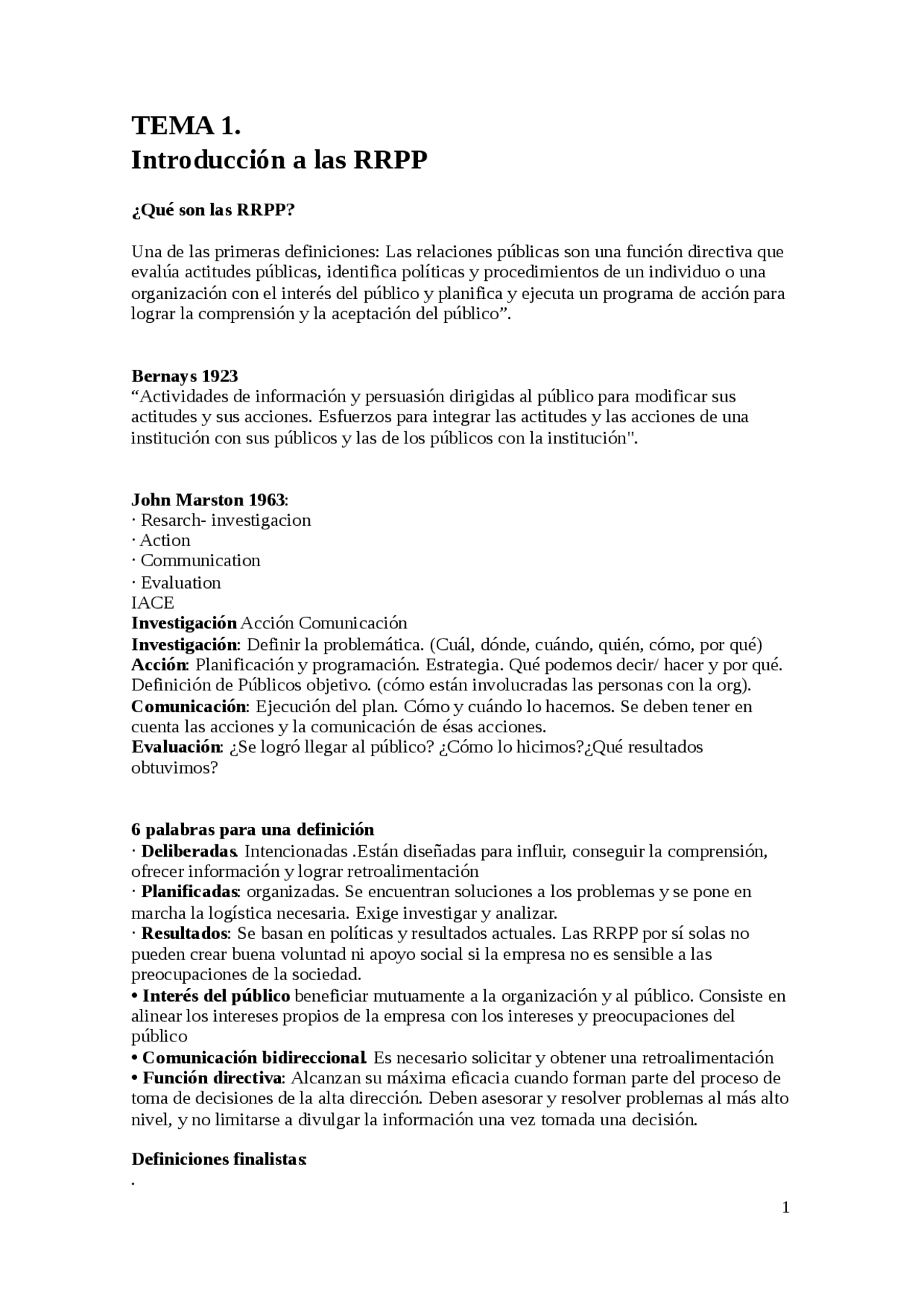 Teoría de las RRPP Temas 1 y 2 - Apuntes de Periodismo - Docsity