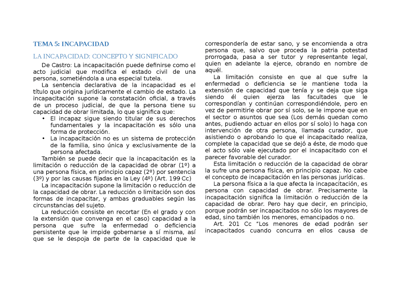 TEMA 5: INCAPACIDAD LA INCAPACIDAD: CONCEPTO Y SIGNIFICADO - Apuntes de ...