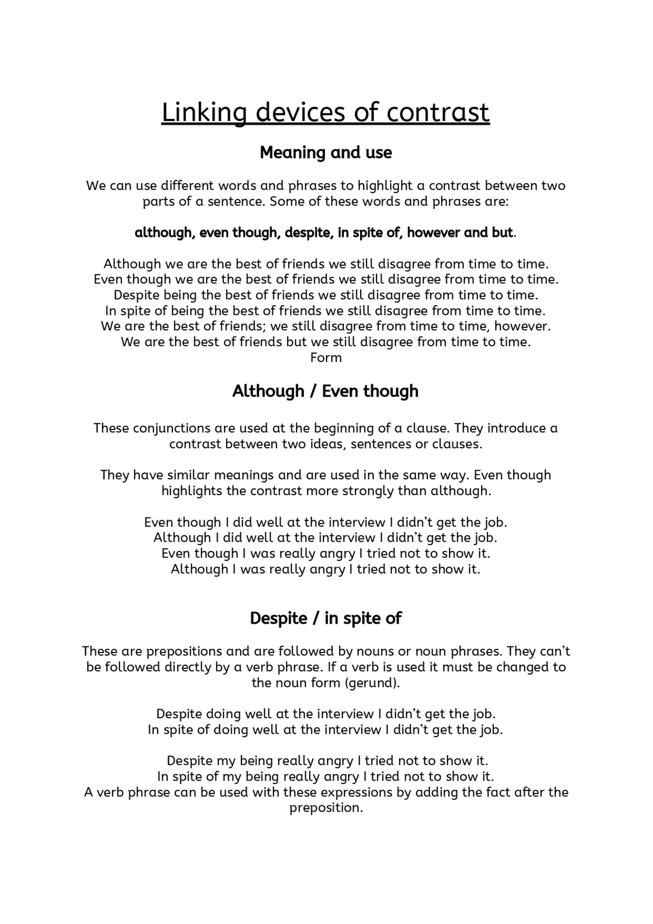 Linking devices of contrast - Apuntes de Idioma Inglés - Docsity