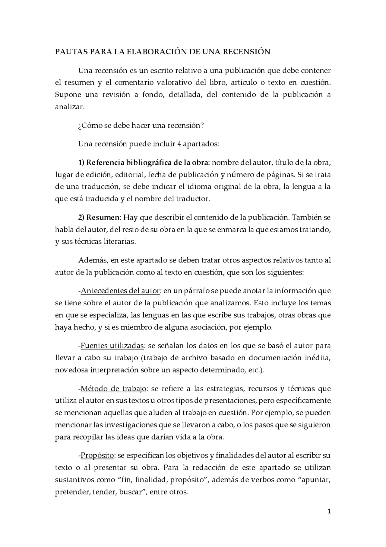 PAUTAS PARA LA ELABORACIÓN DE UNA RECENSIÓN Una recensión es un escrito ...