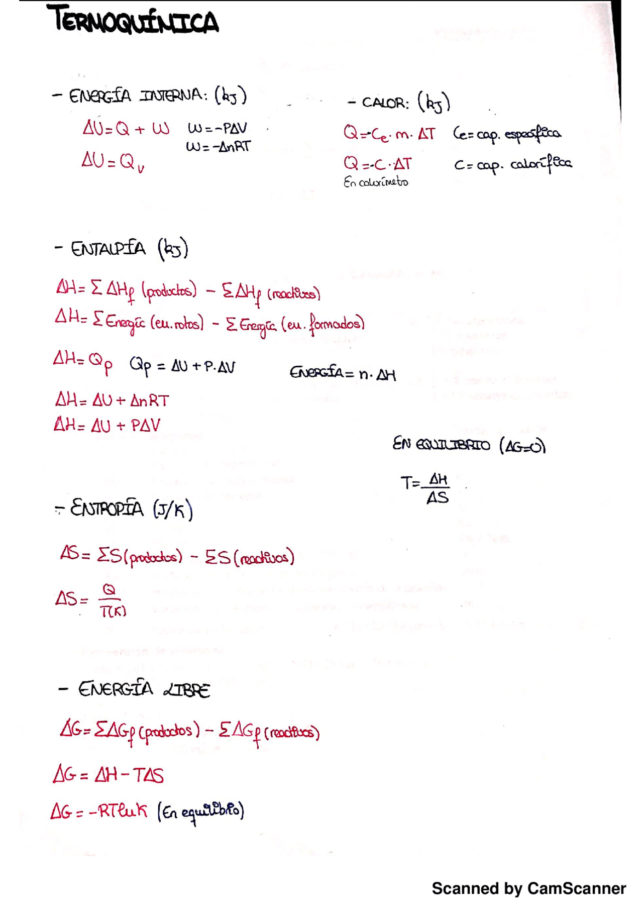 Fórmulas termoquímica - Ejercicios de Química | Docsity