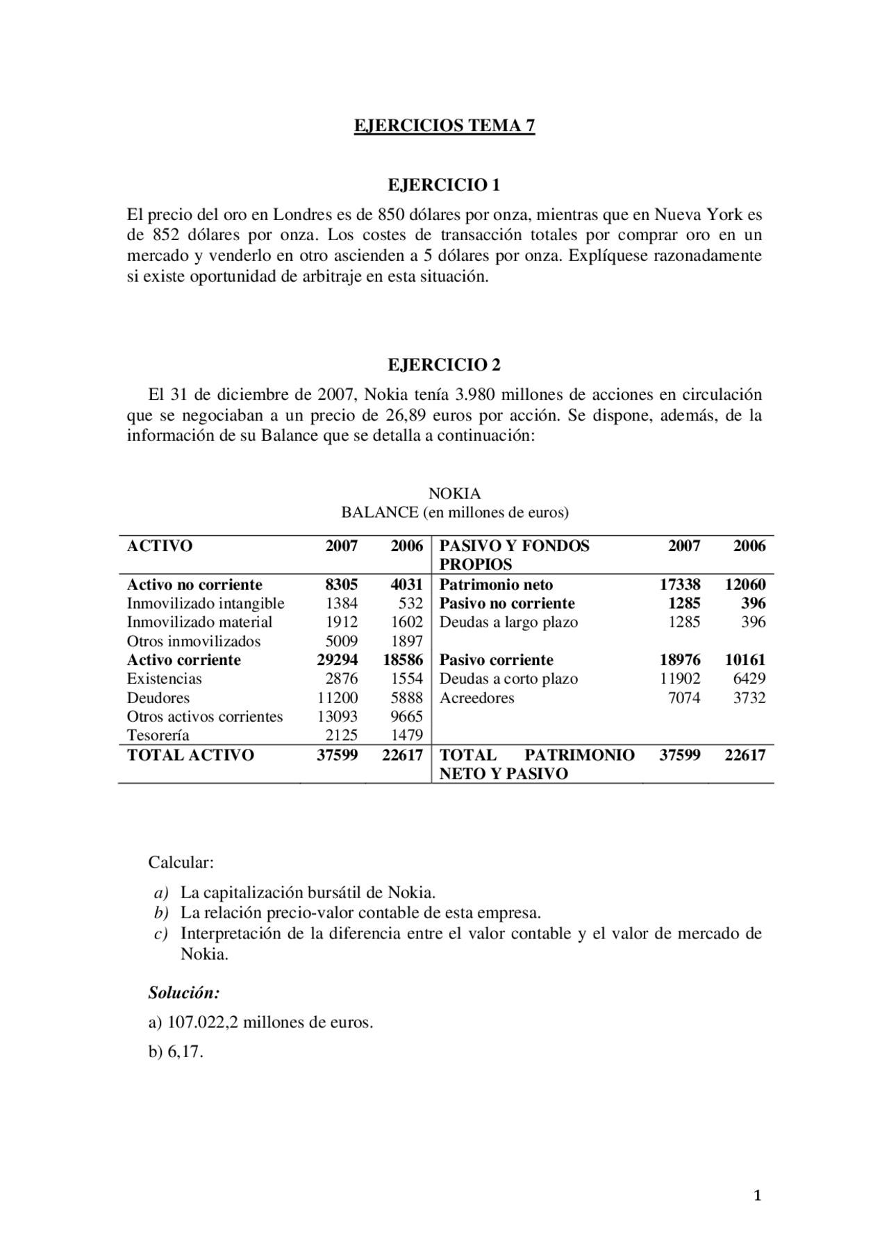 Ejercicios tema 7 - Ejercicios de Finanzas - Docsity