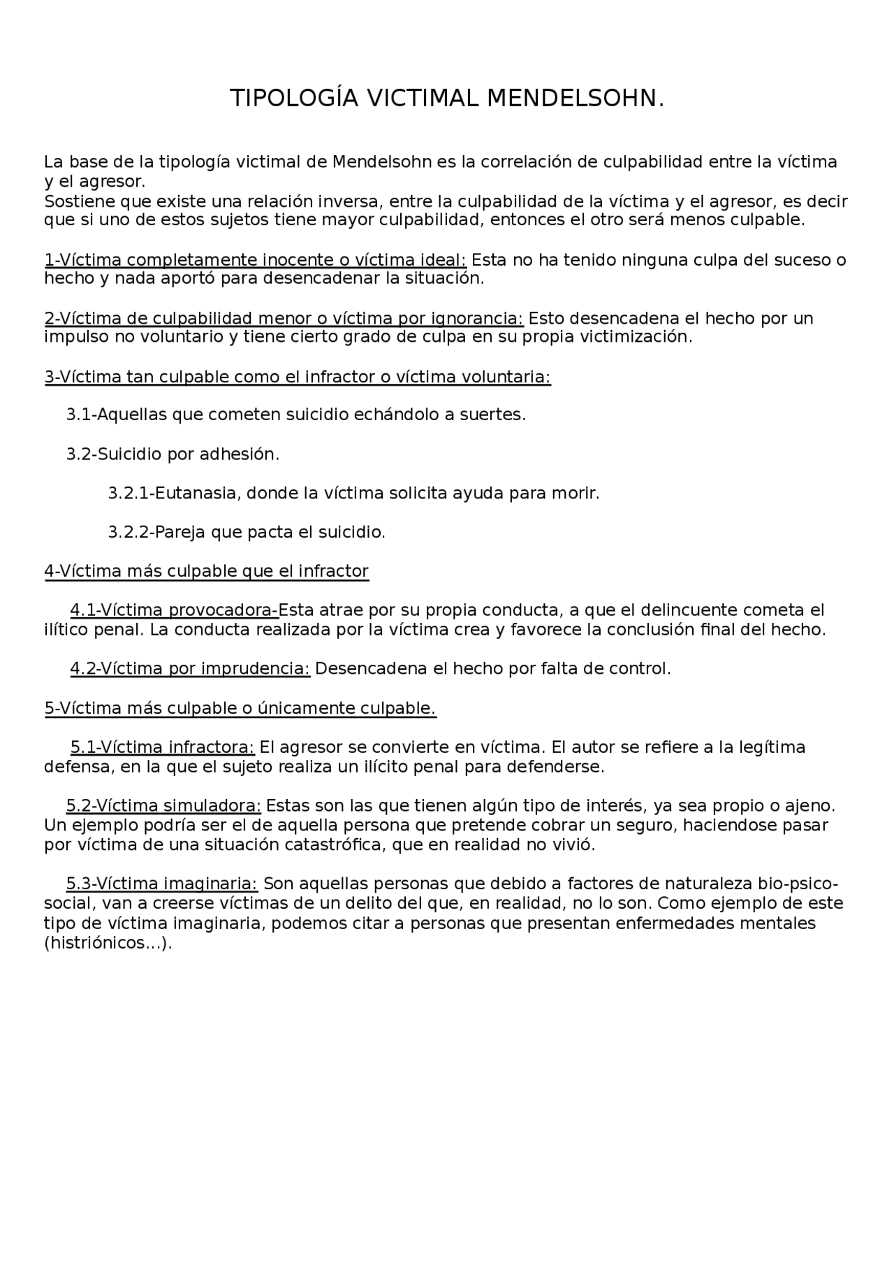 TIPOLOGÍA VICTIMAL MENDELSOHN - Apuntes de Criminología | Docsity