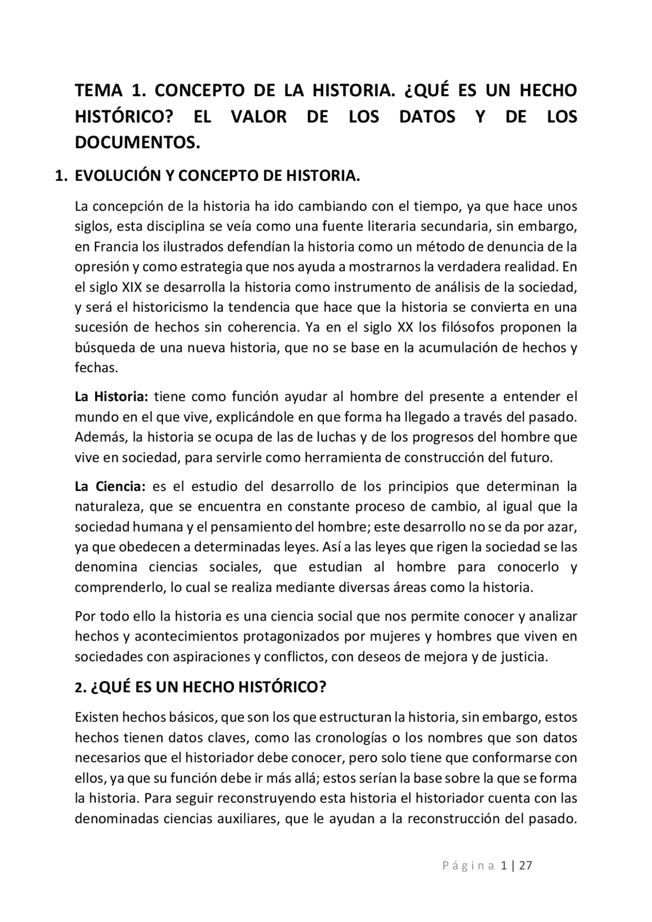 CONCEPTO DE LA HISTORIA - Apuntes de Historia - Docsity