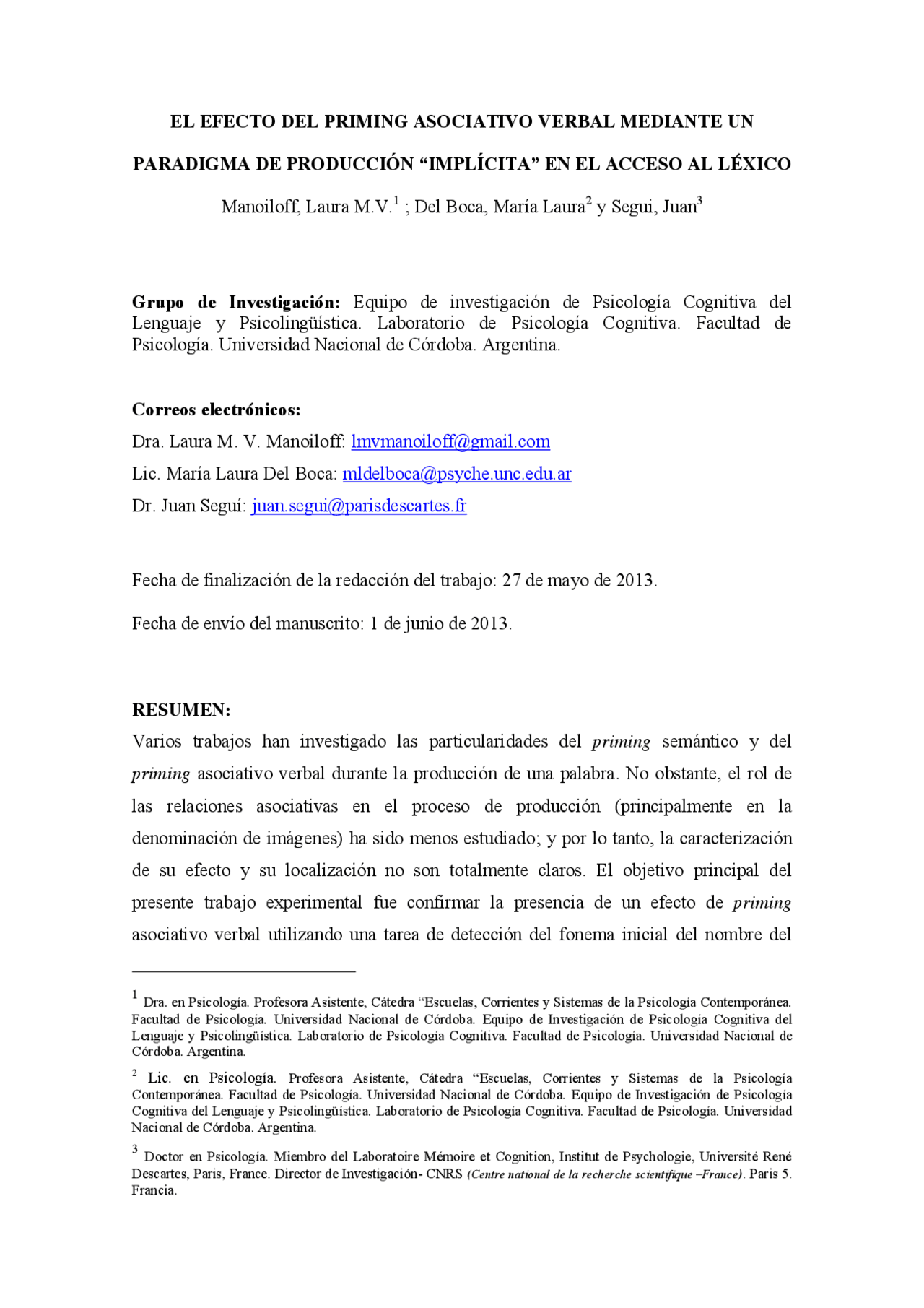 EL EFECTO DEL PRIMING ASOCIATIVO VERBAL MEDIANTE UN PARADIGMA DE ...