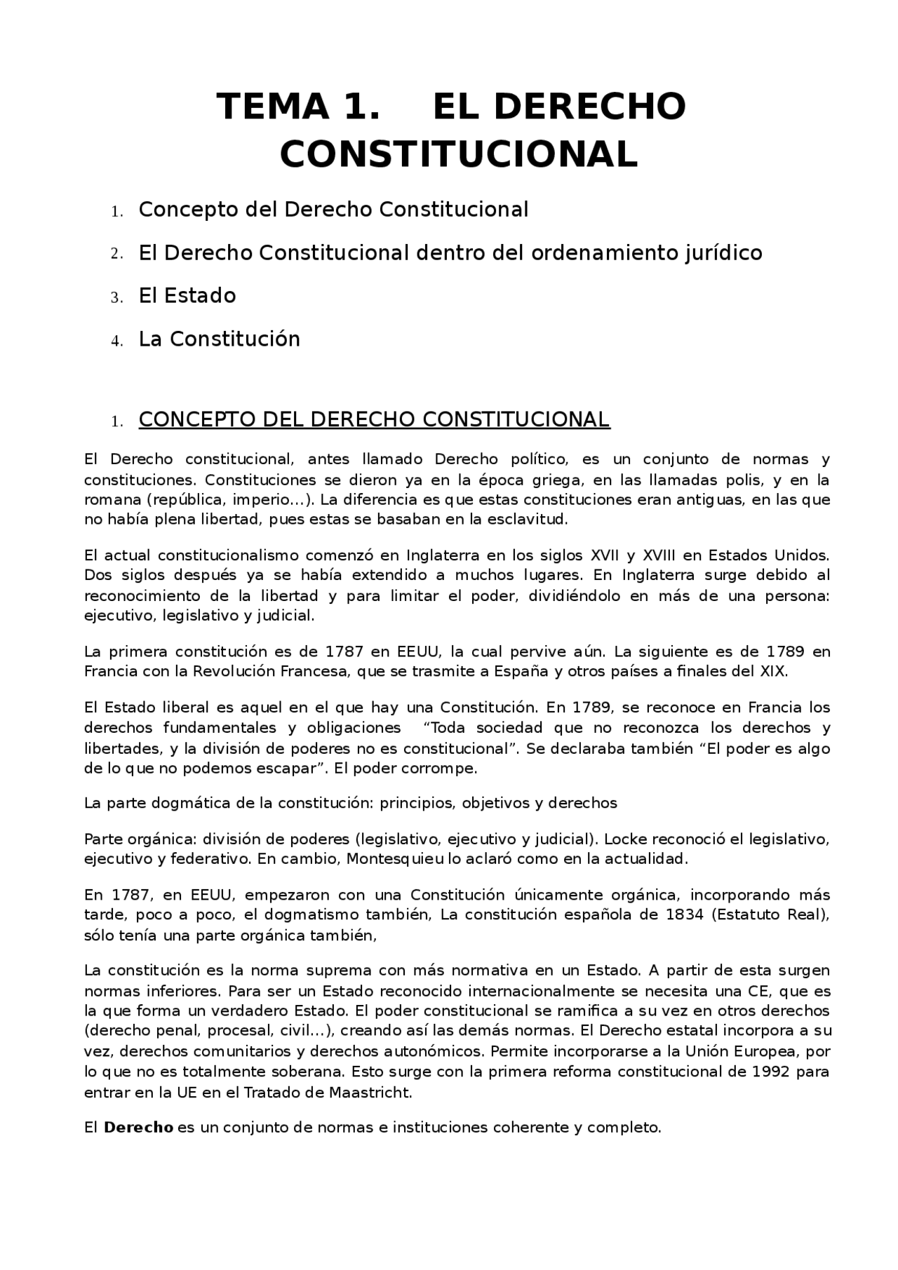 TEMA 1 EL DERECHO CONSTITUCIONAL Concepto del Derecho Consti - Apuntes ...