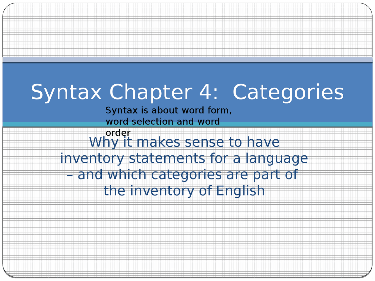 Syntax - categories - Apuntes de Idioma Inglés - Docsity