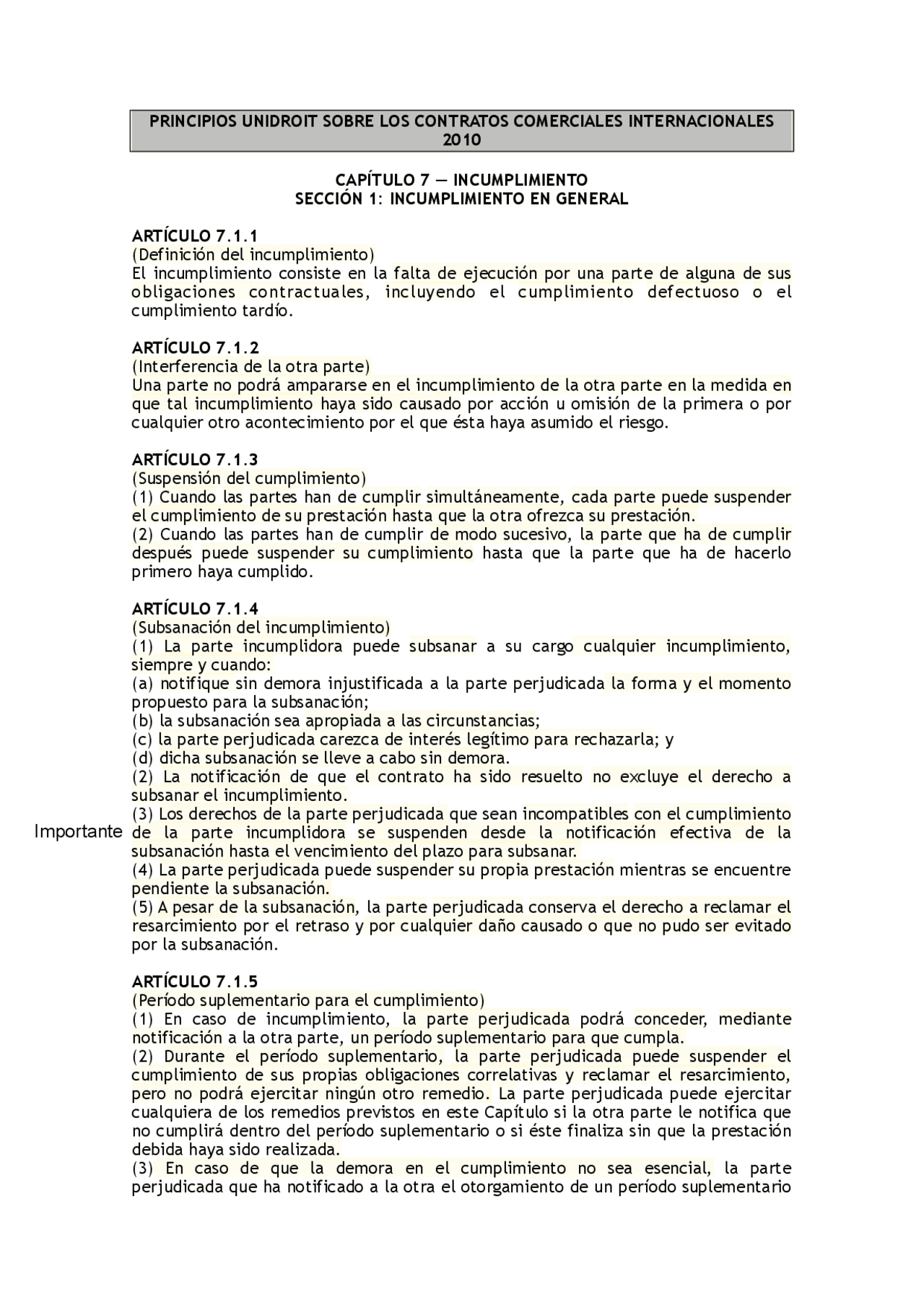 PRINCIPIOS UNIDROIT SOBRE LOS CONTRATOS COMERCIALES INTERNACIONALES ...
