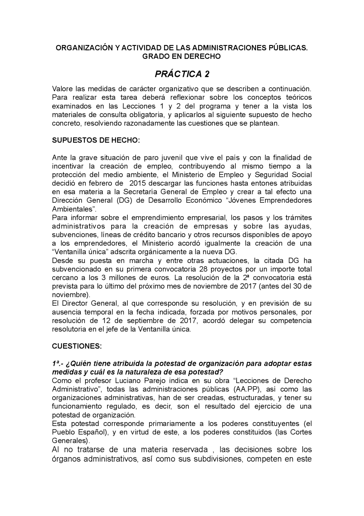 Práctica II. Admin II. UC3M - Ejercicios de Derecho Administrativo - Docsity