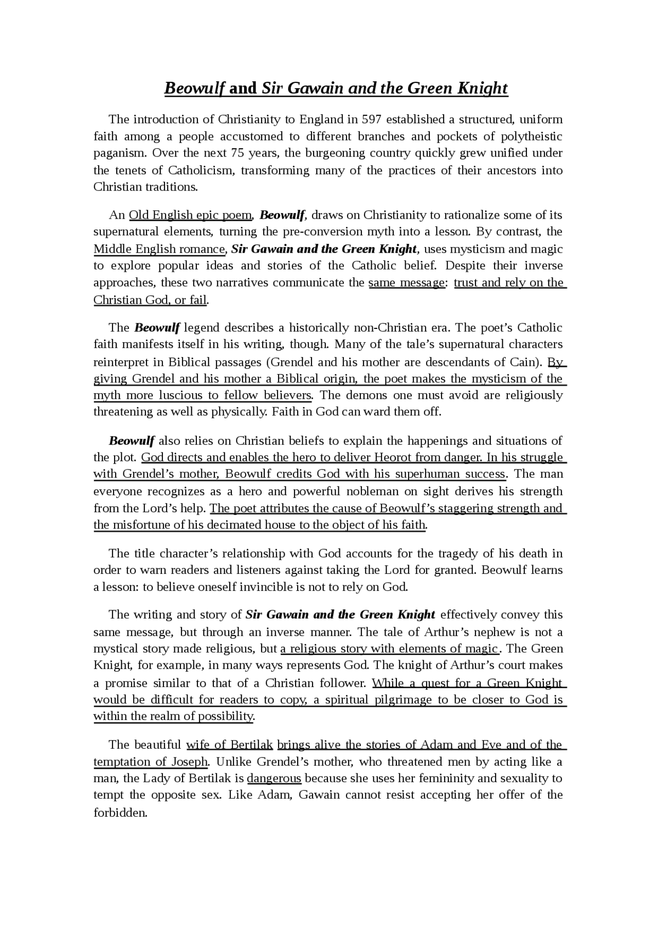 Beowulf and Sir Gawain - Apuntes de Idioma Inglés - Docsity