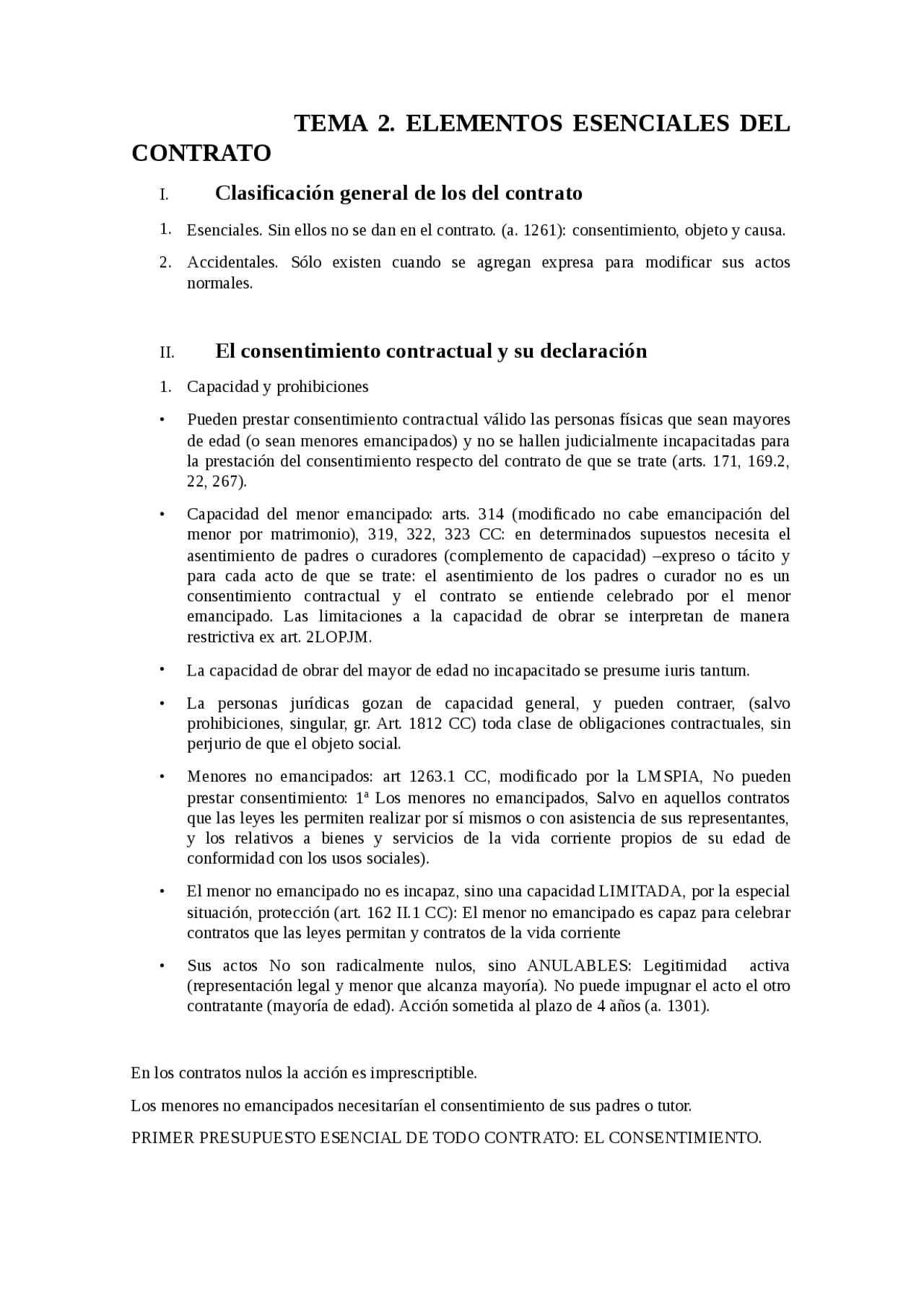 Los elementos esenciales del contrato - Apuntes de Derecho Civil | Docsity