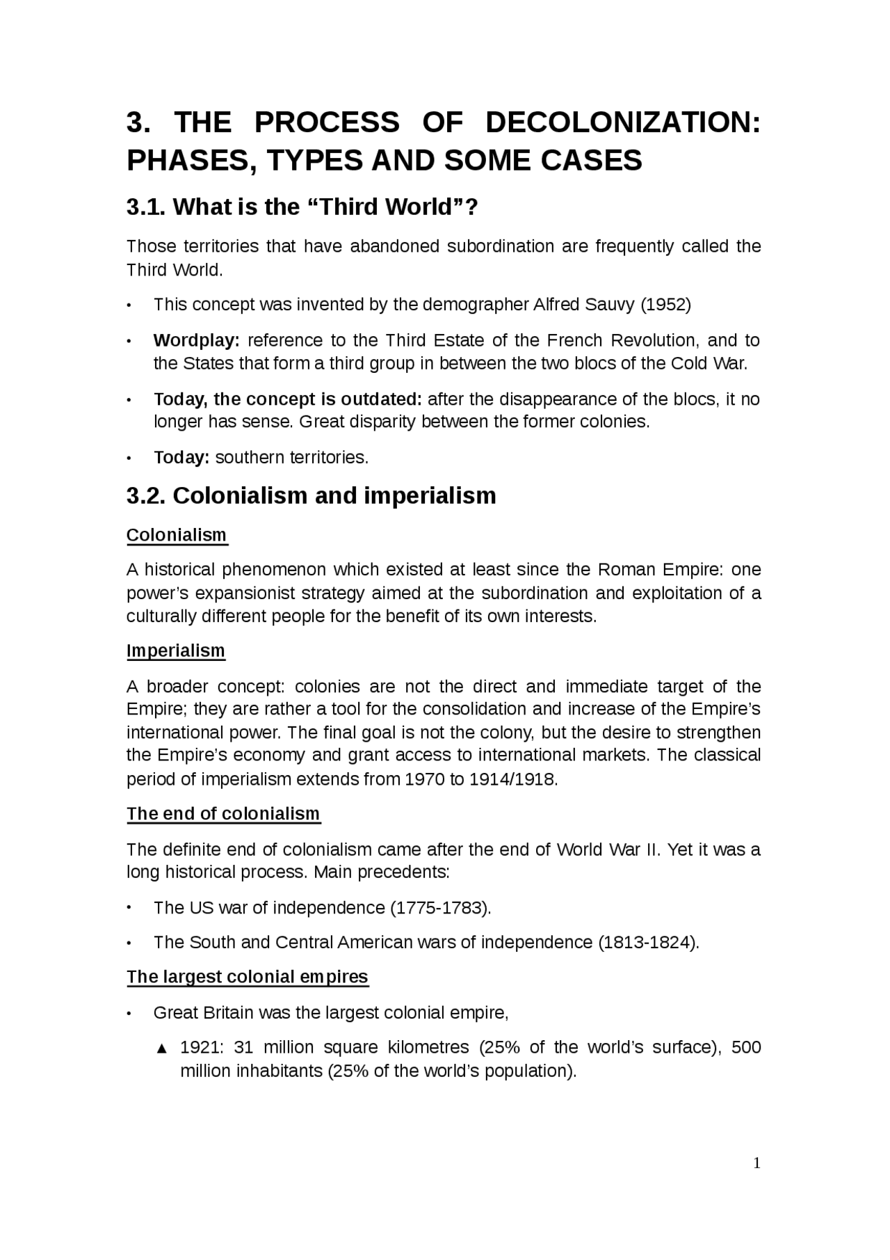 3. THE PROCESS OF DECOLONIZATION: PHASES, TYPES AND SOME CASES 3.1 ...