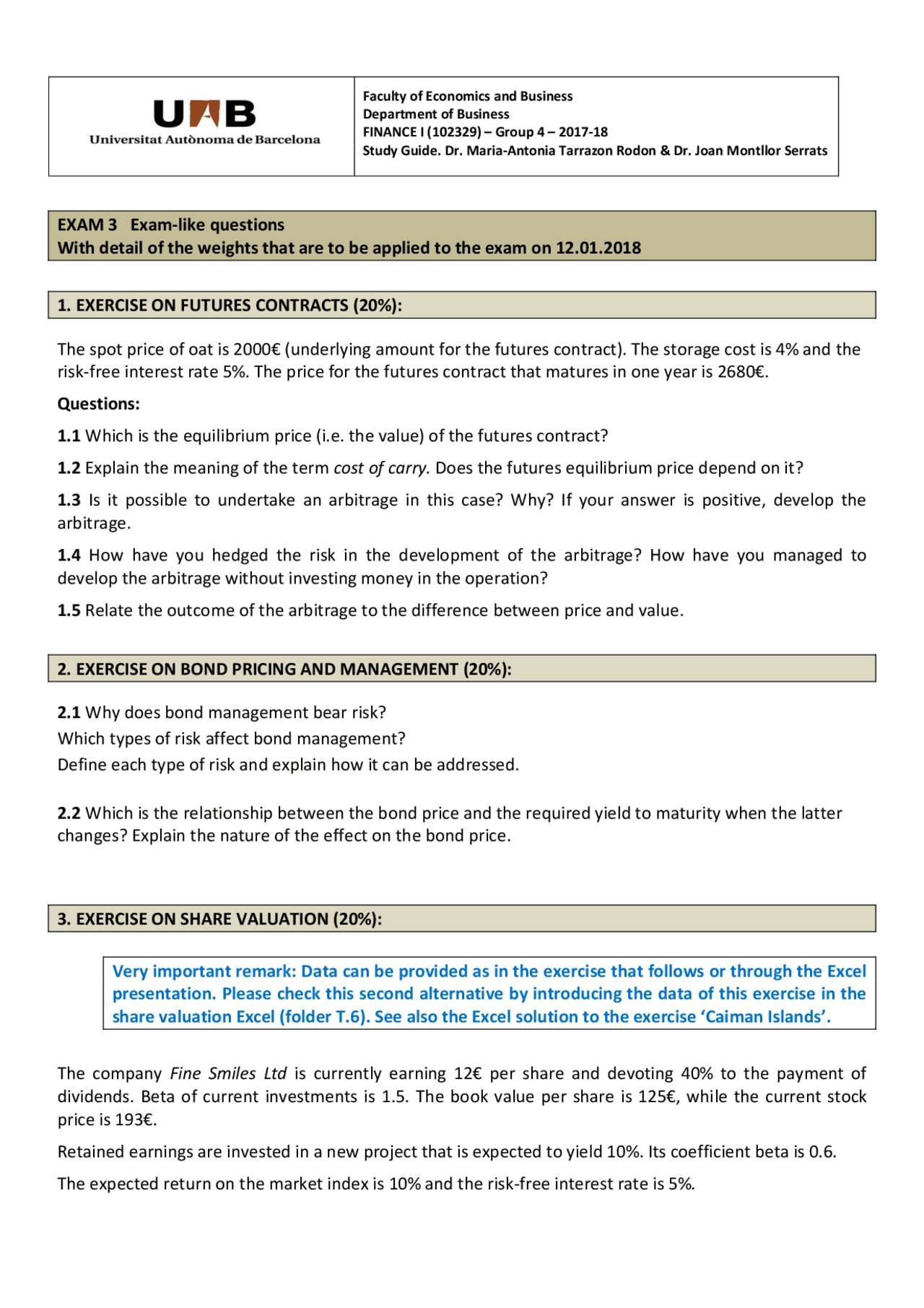 Exam like questions 3 - Apuntes de Administración de Empresas | Docsity