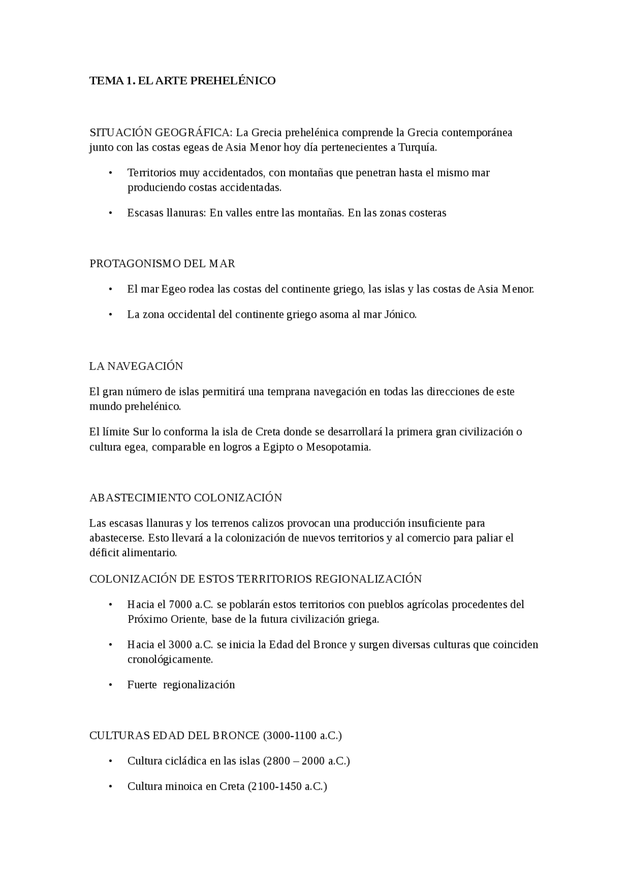 Arte Prehelenico Tema 1 - Apuntes de Historia del Arte - Docsity