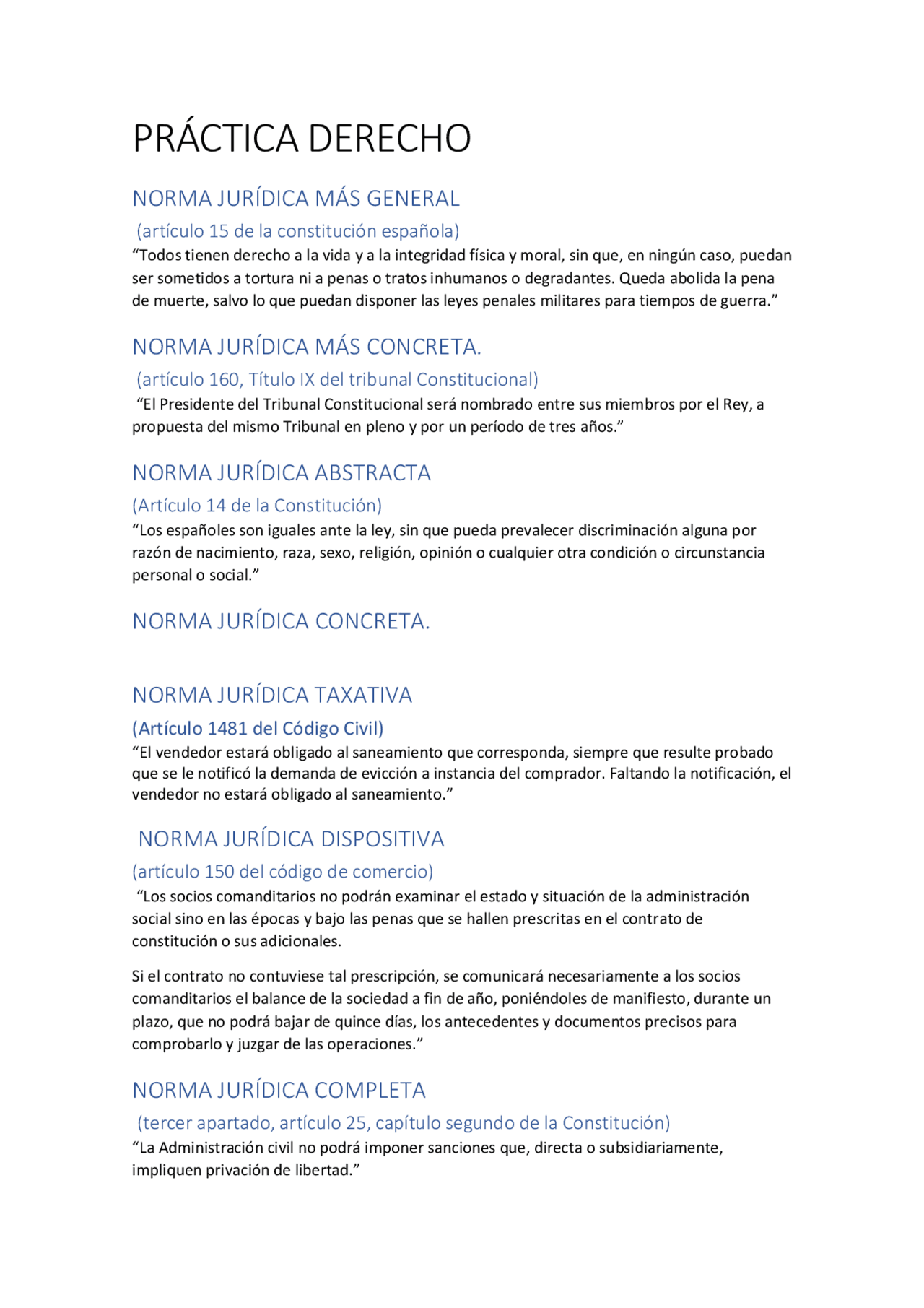 Práctica Derecho - Ejercicios de Derecho - Docsity